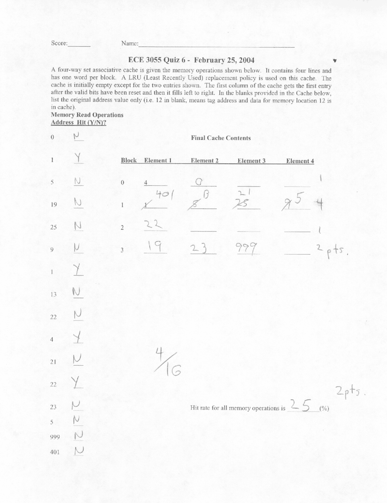 Computer Architecture And Operating Systems Quiz 6 Solutions Ece