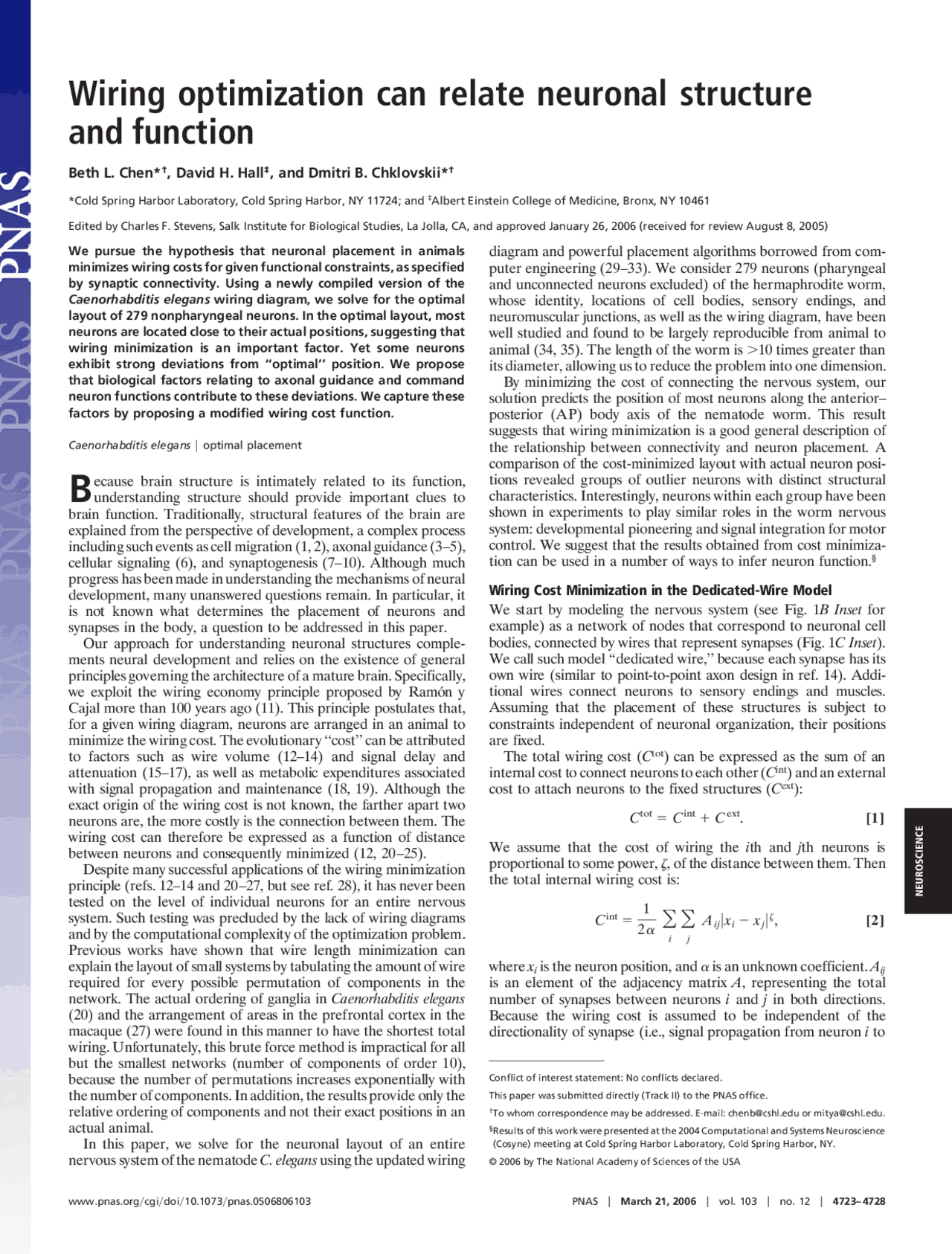 Wiring Optimization can Relate Neuronal Structure and Function | ECE 8833 - Docsity