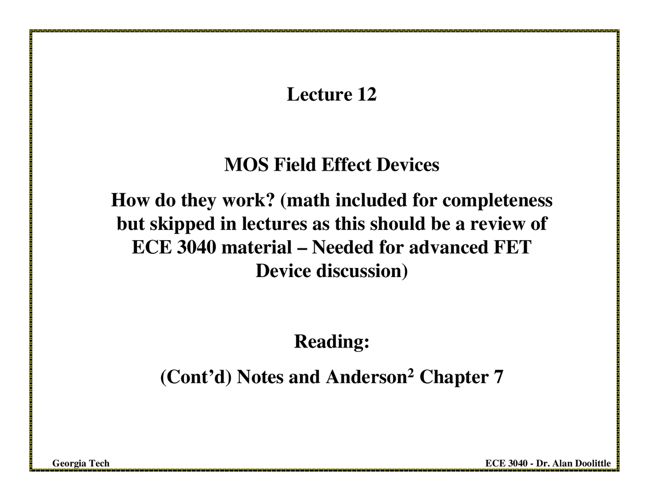 Mos Field Effect Devices Microelectronic Circuits Lecture Notes