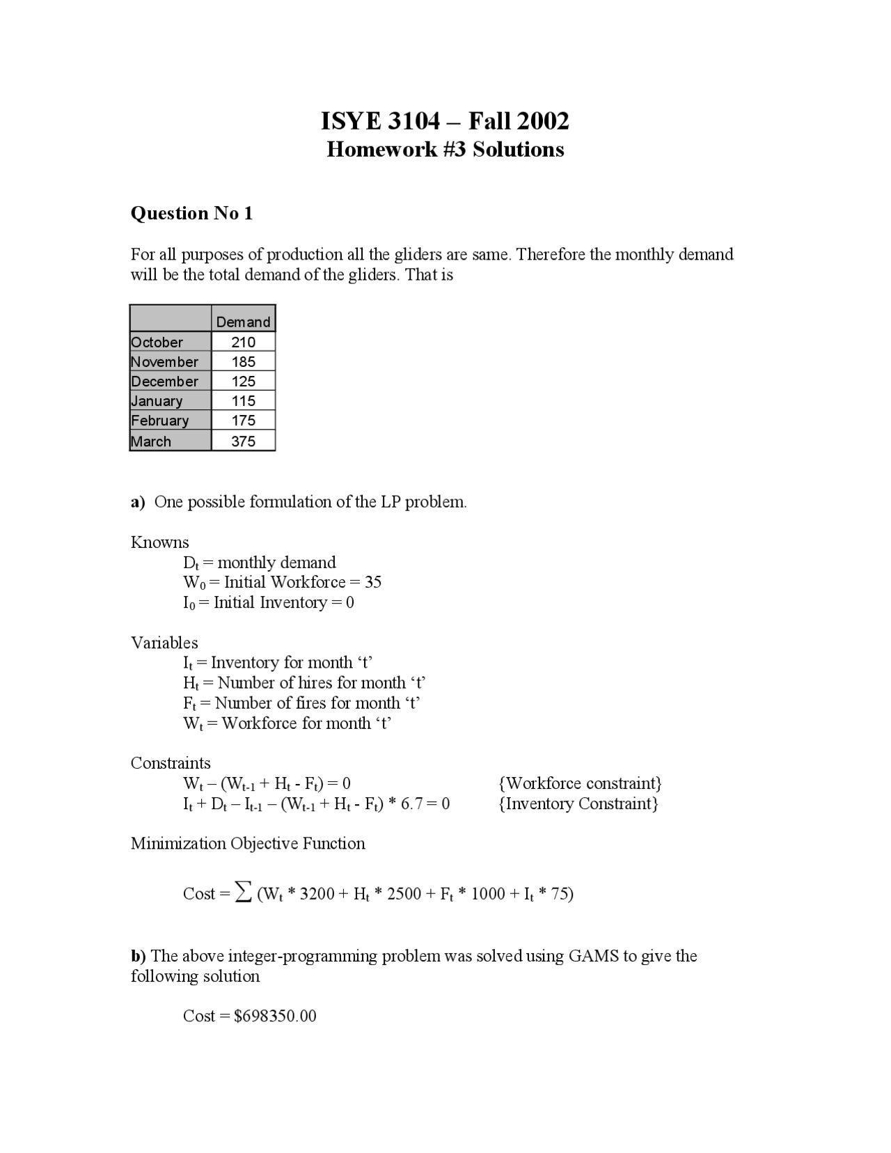 Homework 3 Solutions Supply Chain Modeling Manufacturing And