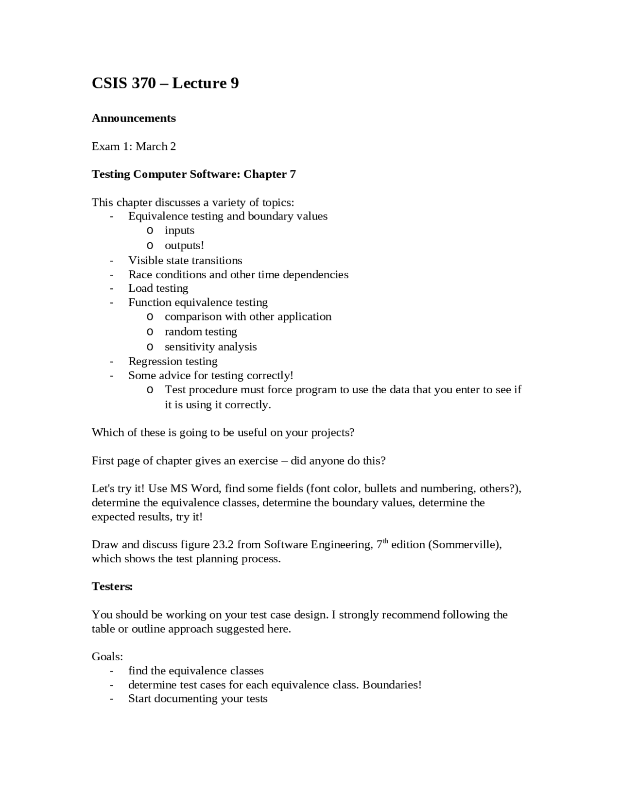 Testing Computer Software Review Sheet Csis 360 Docsity