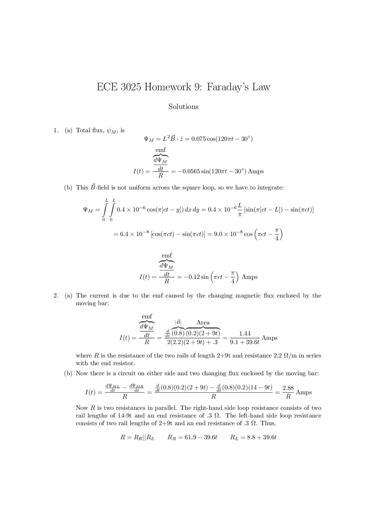 Solutions To Homework 9 Electromagnetics Ece 3025 Assignments