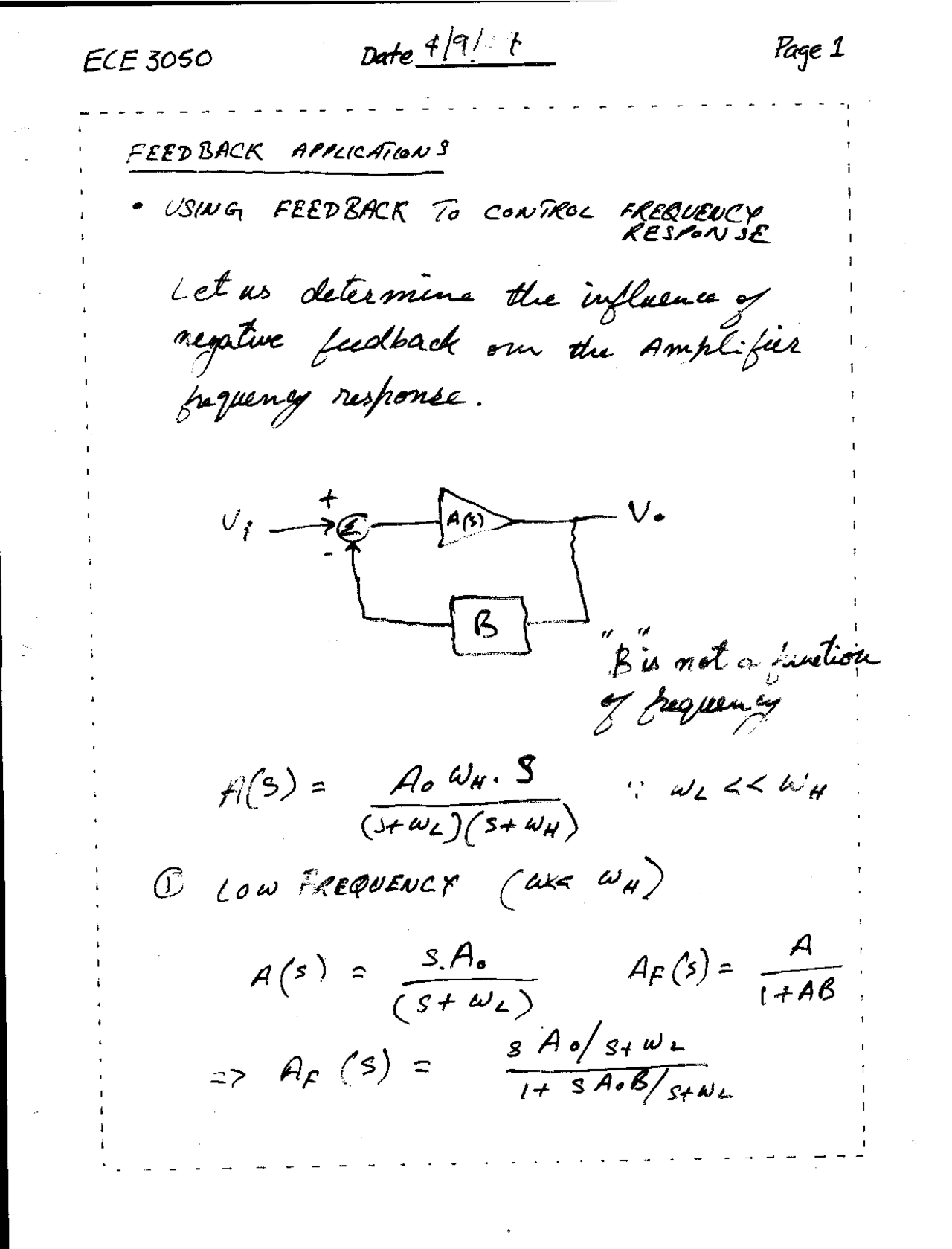 Feedback Amplifier Applications Analog Electronics Handout Ece