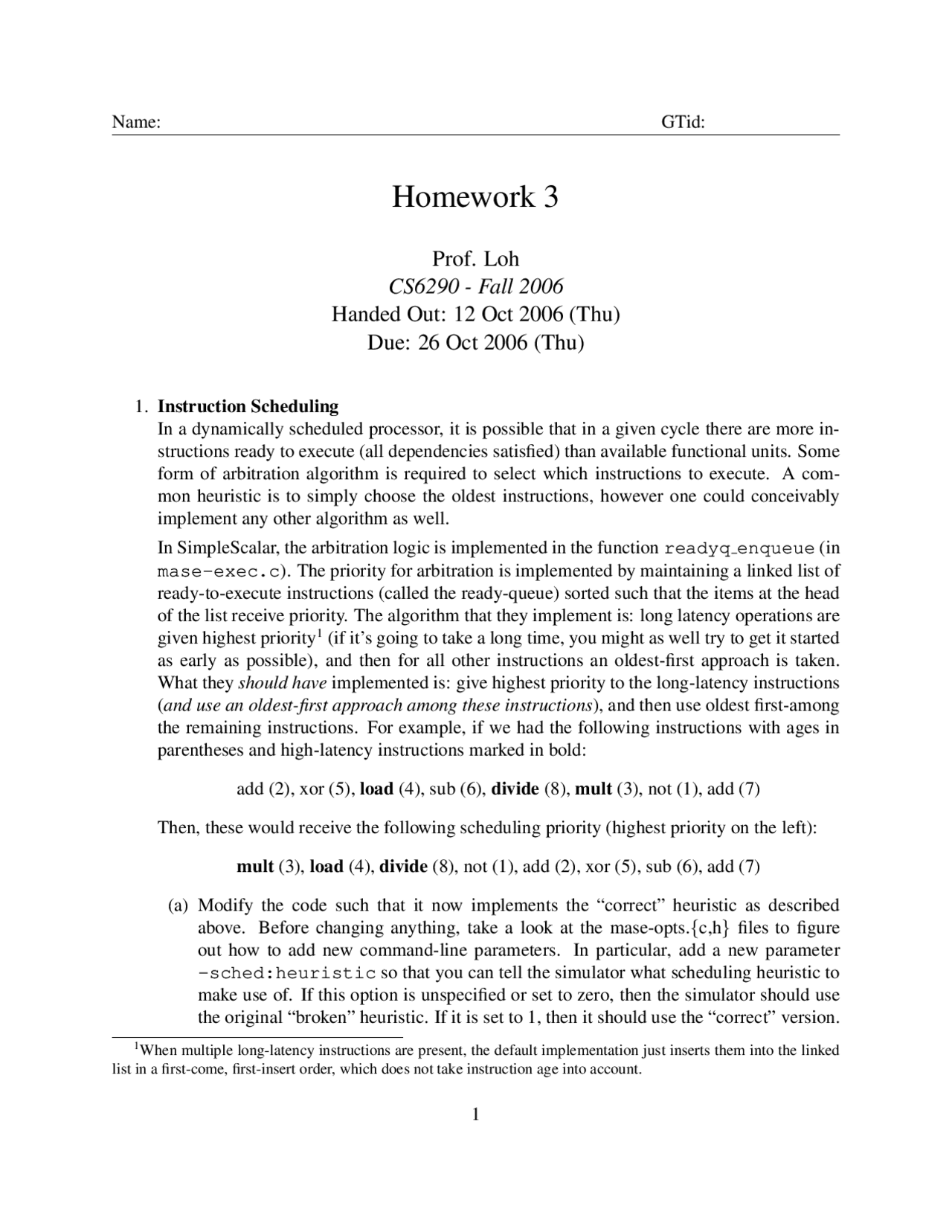Practice Homework 3 High Performance Computer Architecture Cs 6290 Docsity