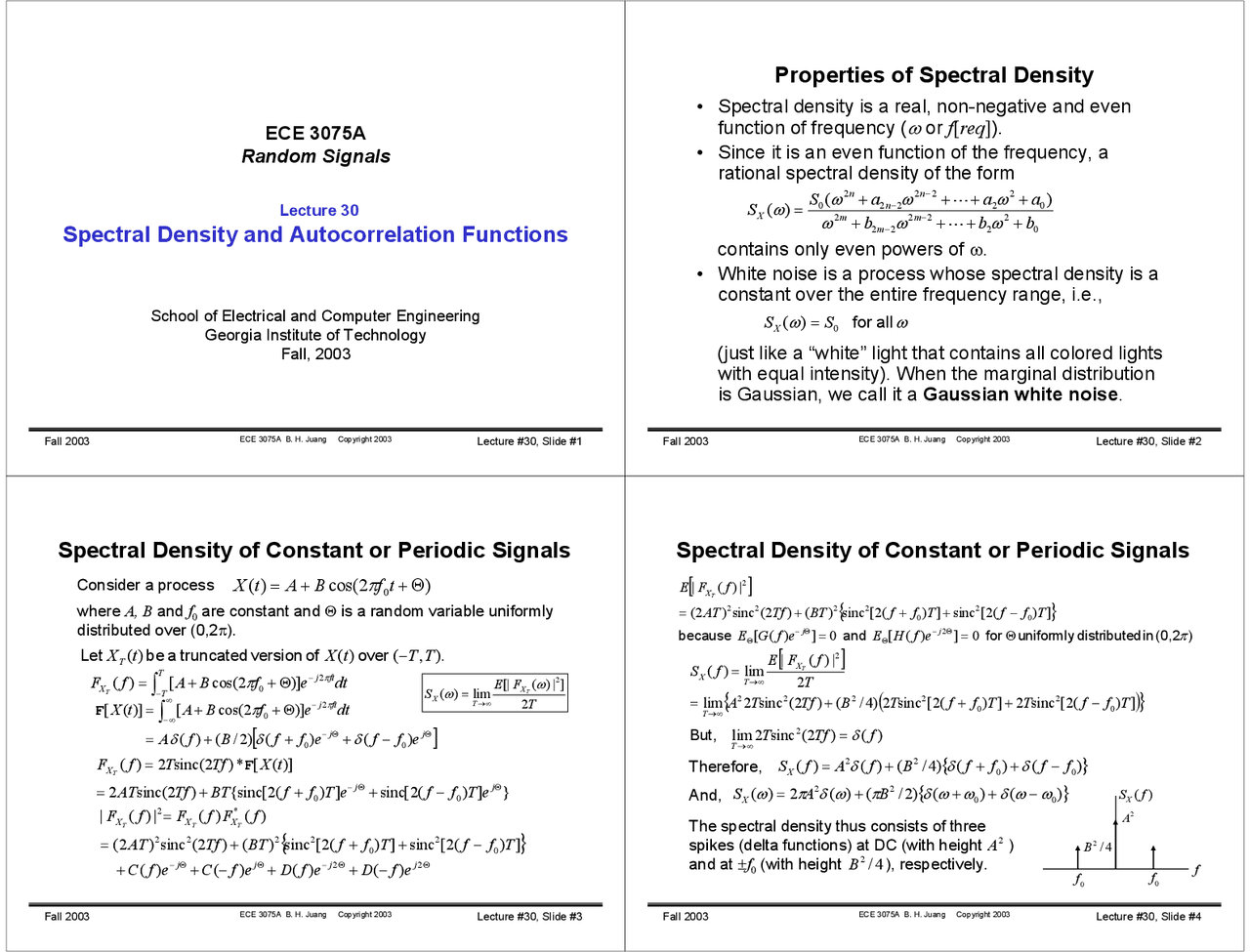 Spectral Density And Autocorrelation Functions Lecture Slides Ece
