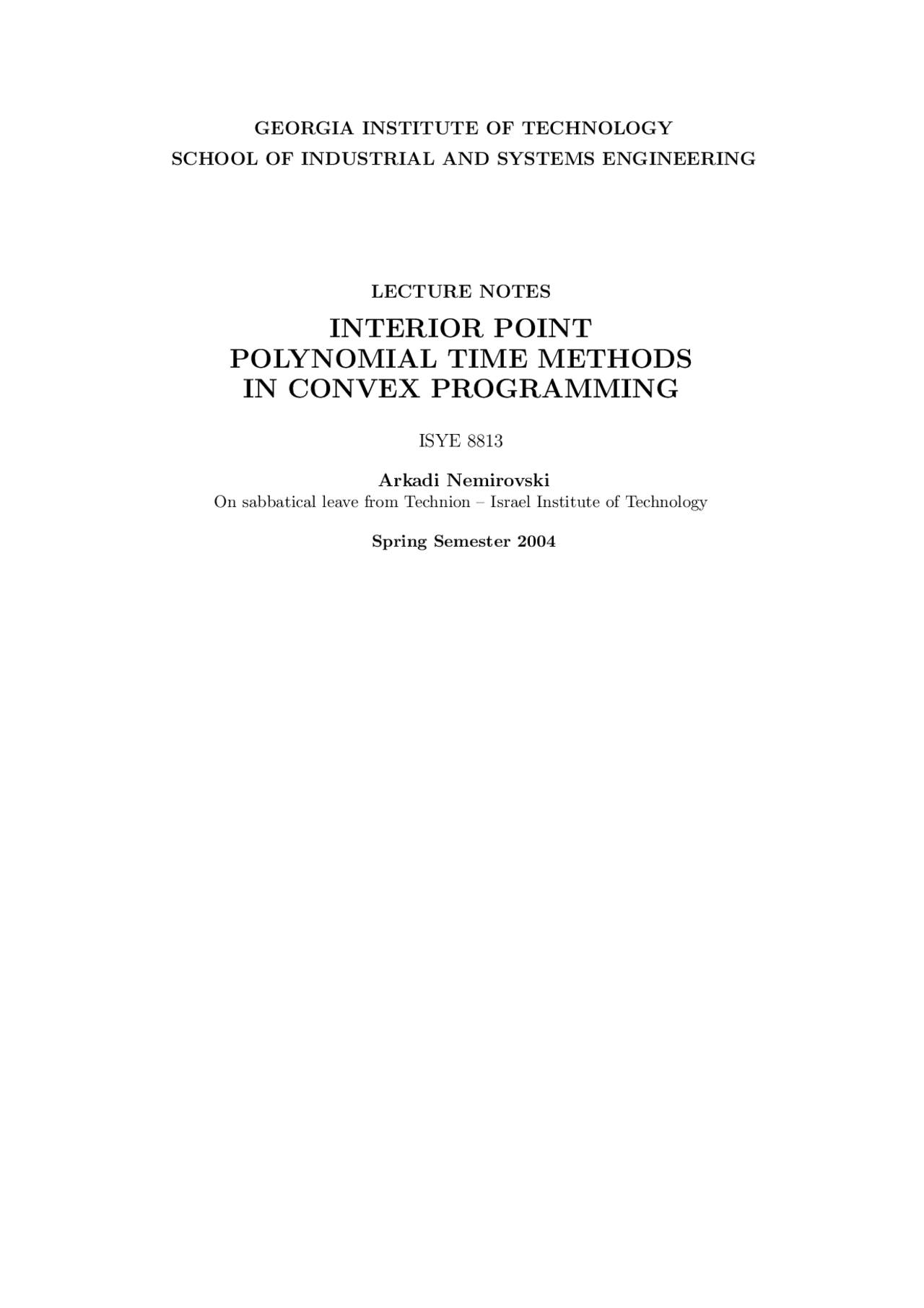 Georgia Institute of Technology School Industrial Systems Engineering ...