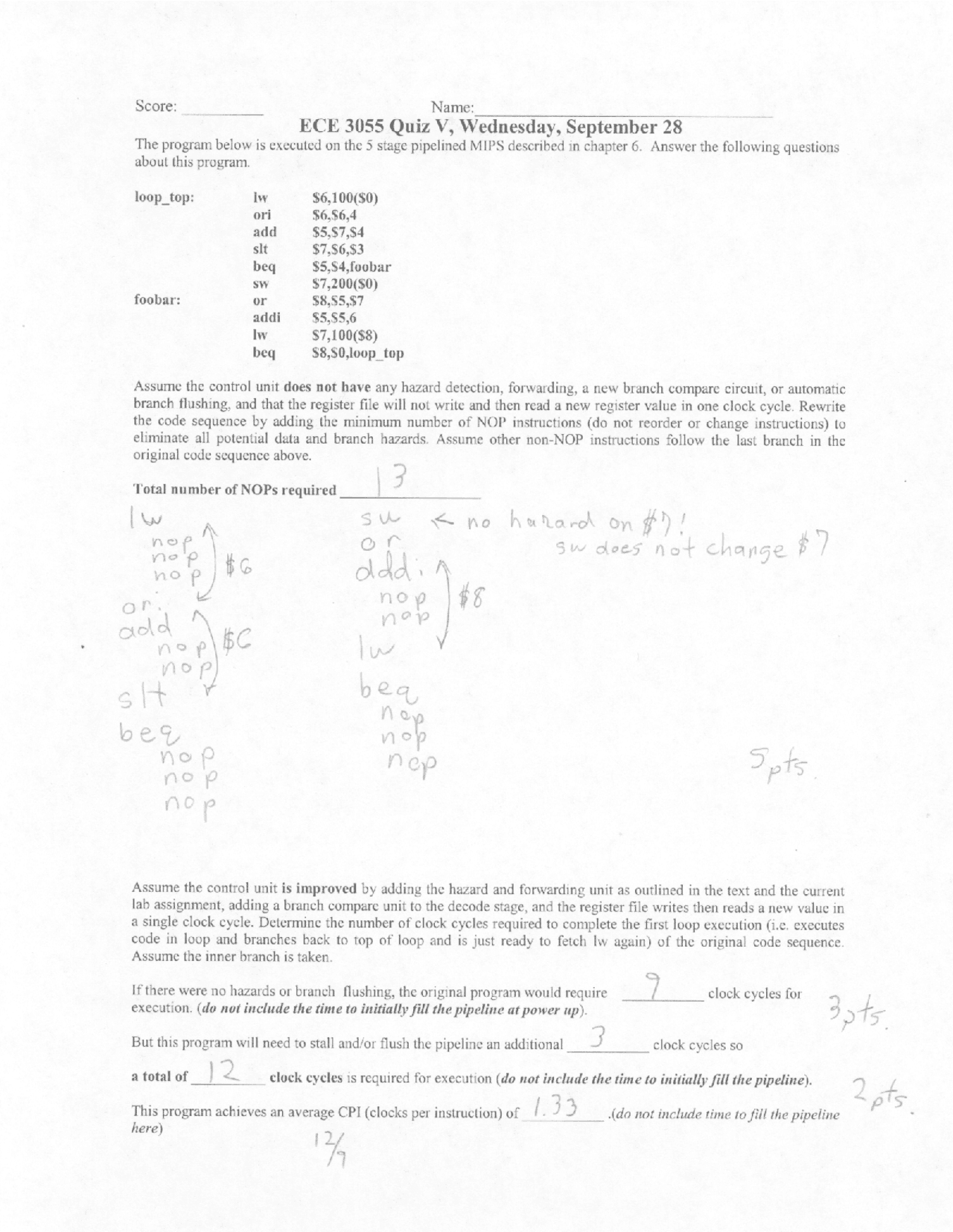 Solutions to Quiz 5 - Computer Architecture and Operating Systems | ECE 3055 - Docsity