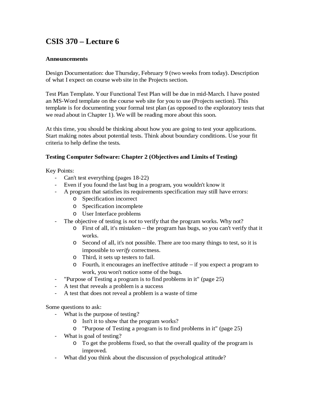 Testing Computer Software System Analysis Csis 360 Docsity