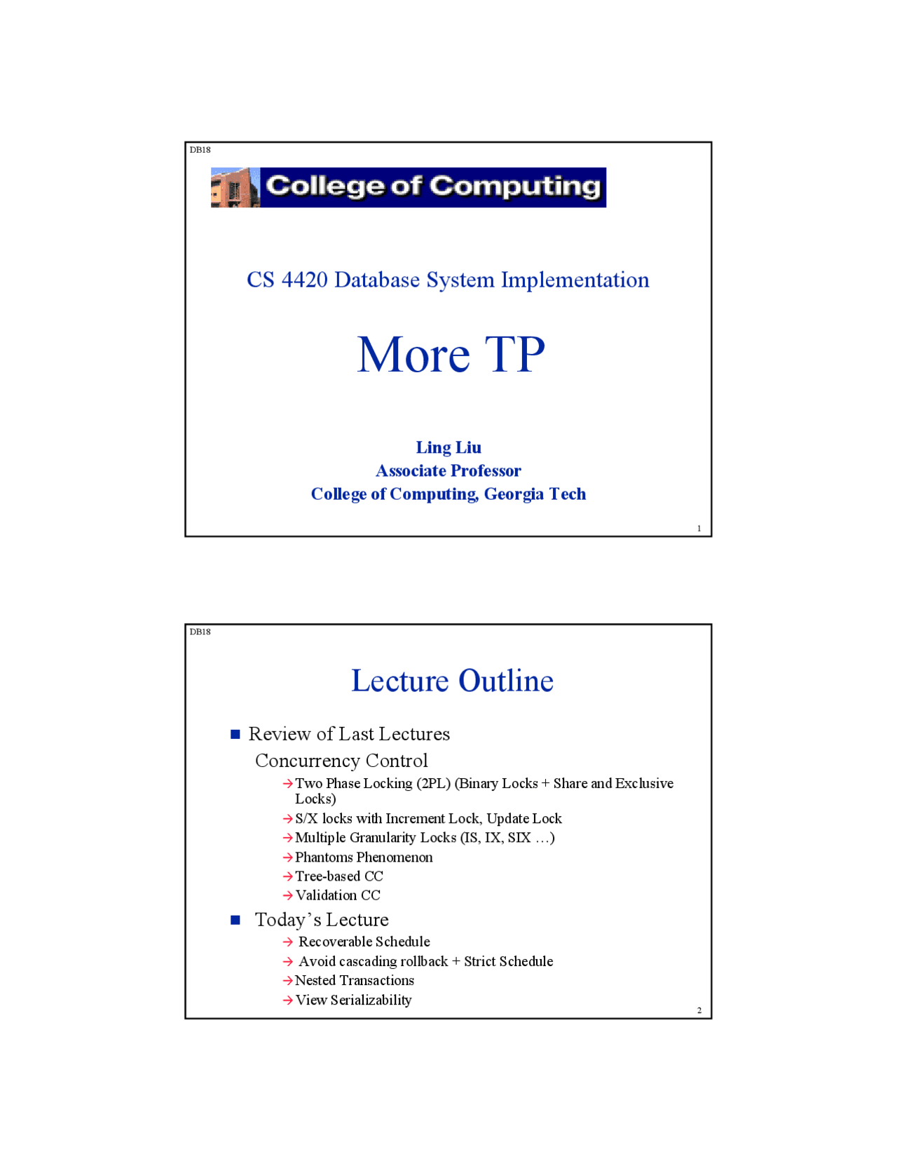 More Transaction Processing Lecture Slides Cs 4420 Docsity