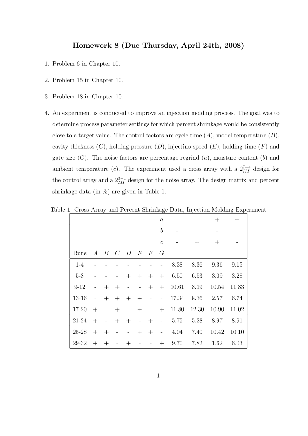 Practice Homework 8 Design And Analysis Of Experiments Isye 6413