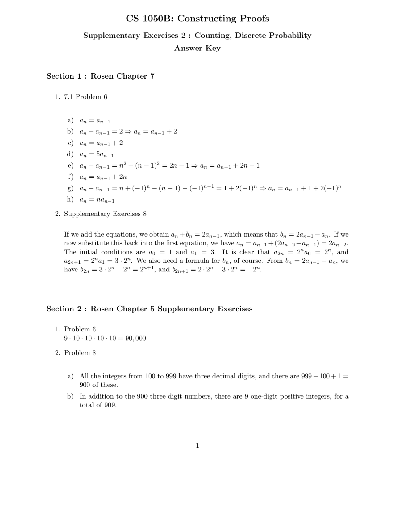 Final Exam With Answer Key Constructing Proofs Cs 1050 Exams Computer Science Docsity