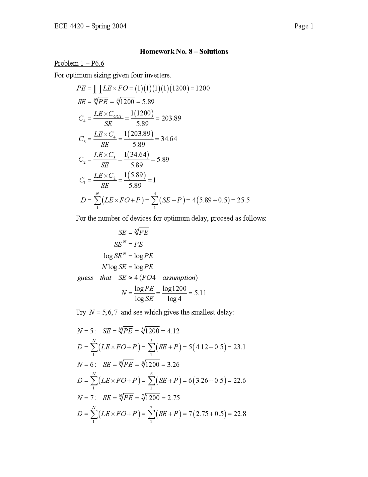 4 Solved Problems On The Optimum Inverters Homework Ece 4420 Docsity