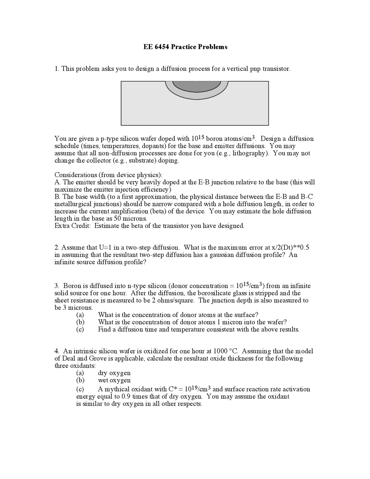 Practice Problems Microelectronics Technology Ece 6450 Docsity