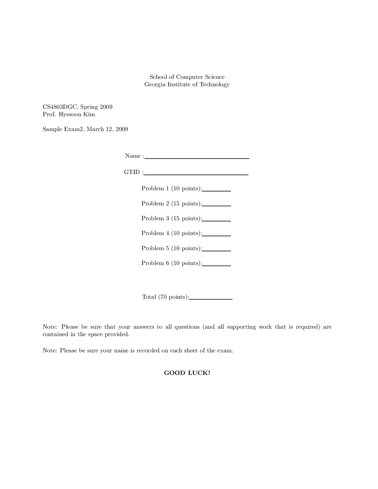 Sample Exam 2 Problems Special Topics Cs 4803 Docsity 