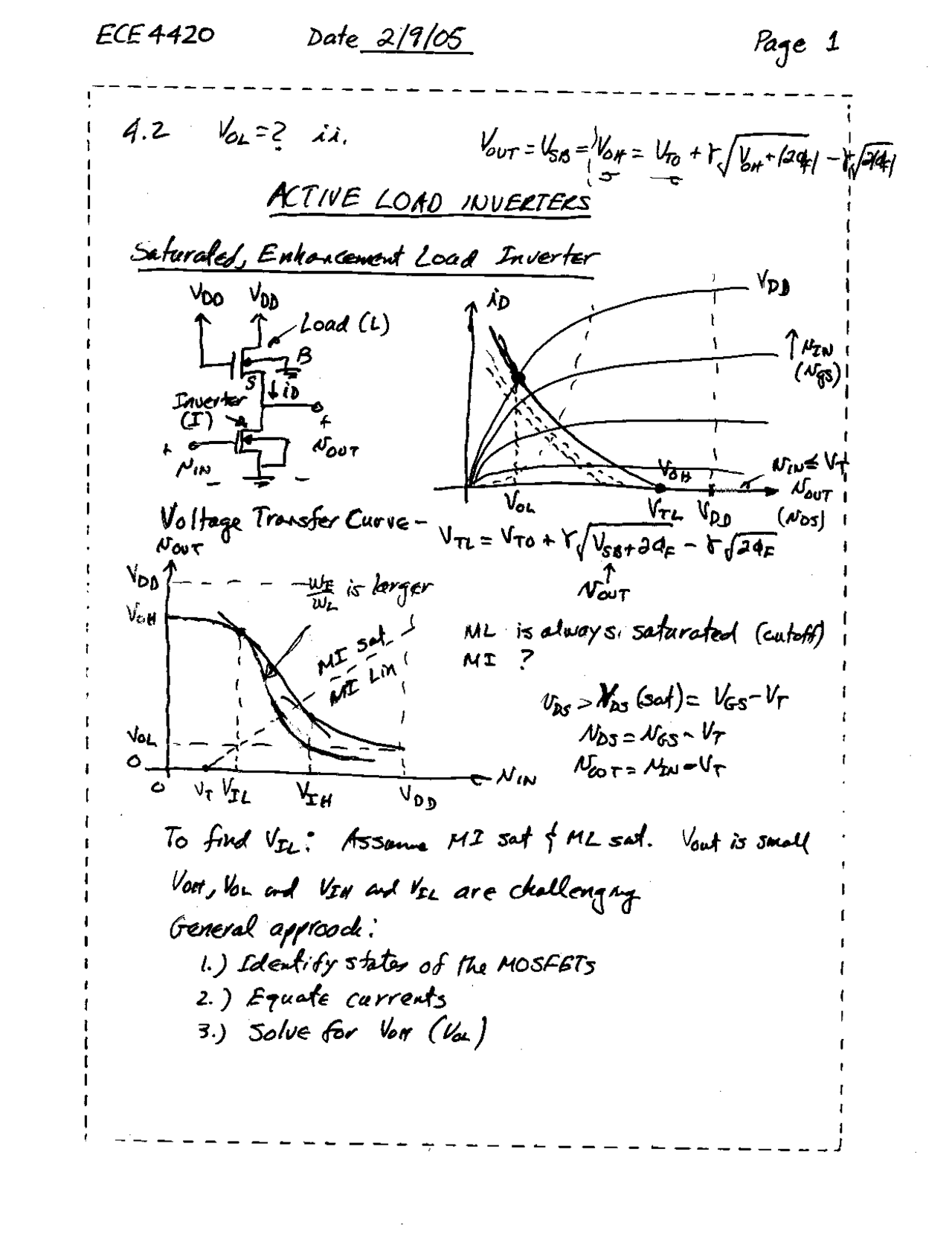 Active Load Inverters Handwritten Notes Fall 2005 Ece 4420 Docsity
