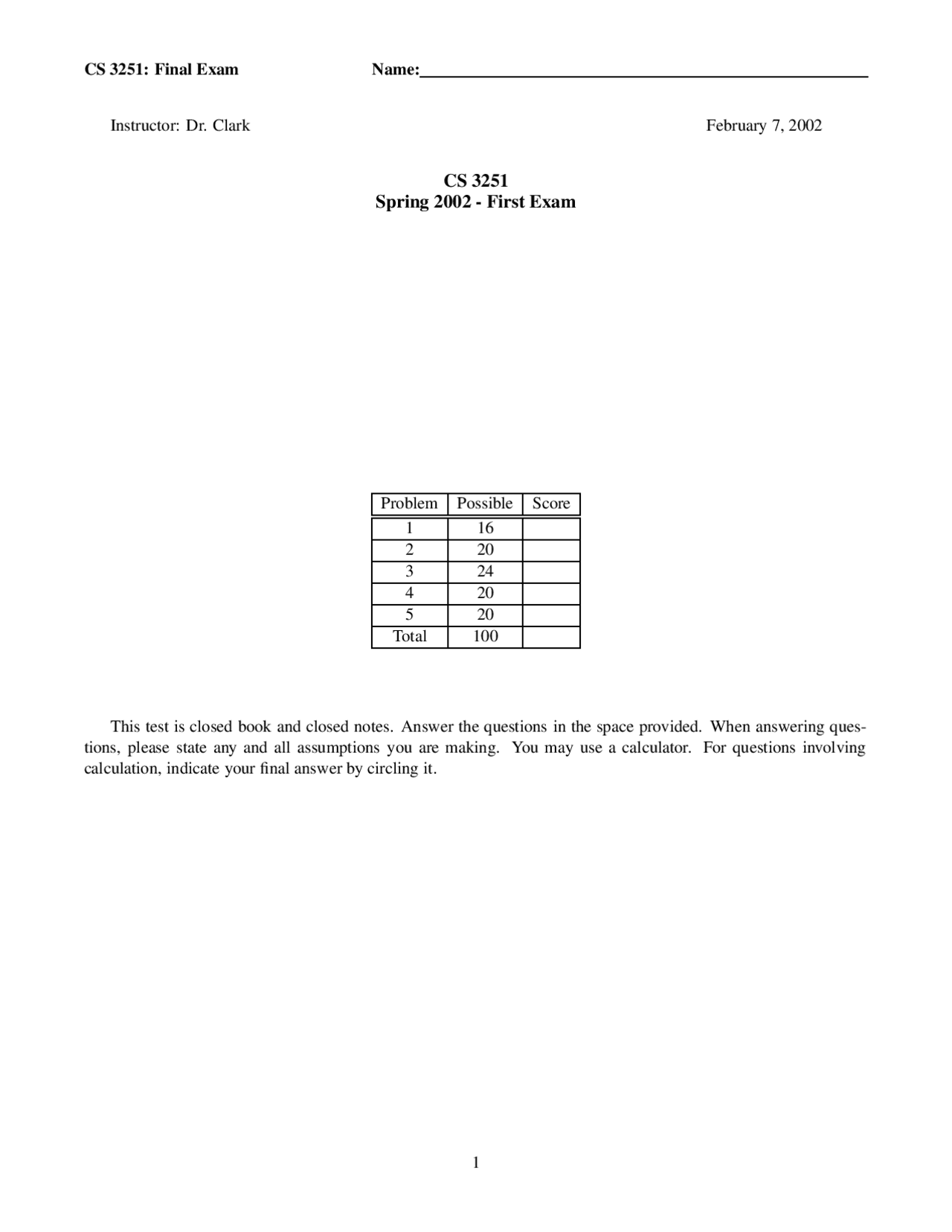 Exam 1 Spring 2002 Computer Networking I Cs 3251 Docsity