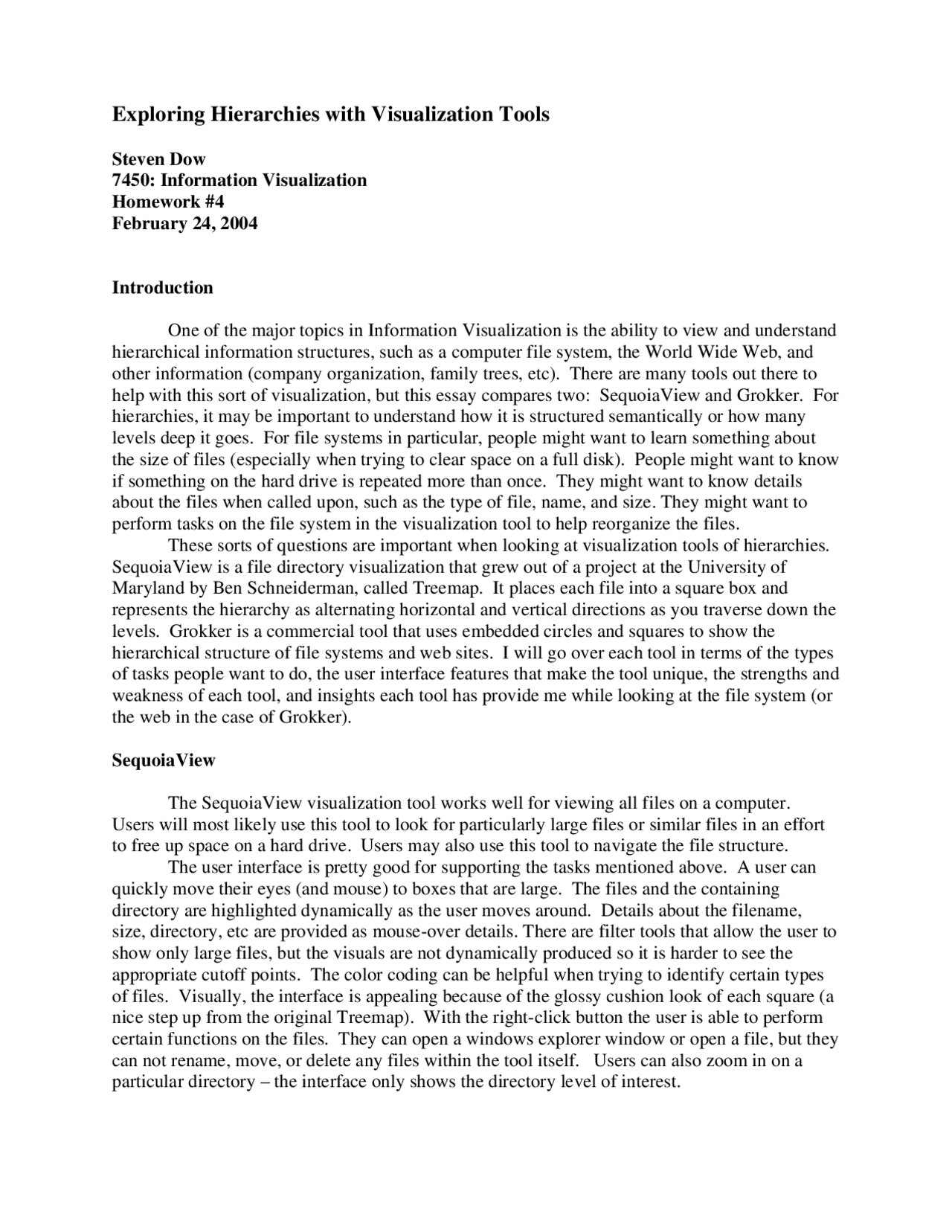 Exploring Hierarchies With Visualization Tools Homework 4 Cs 7450