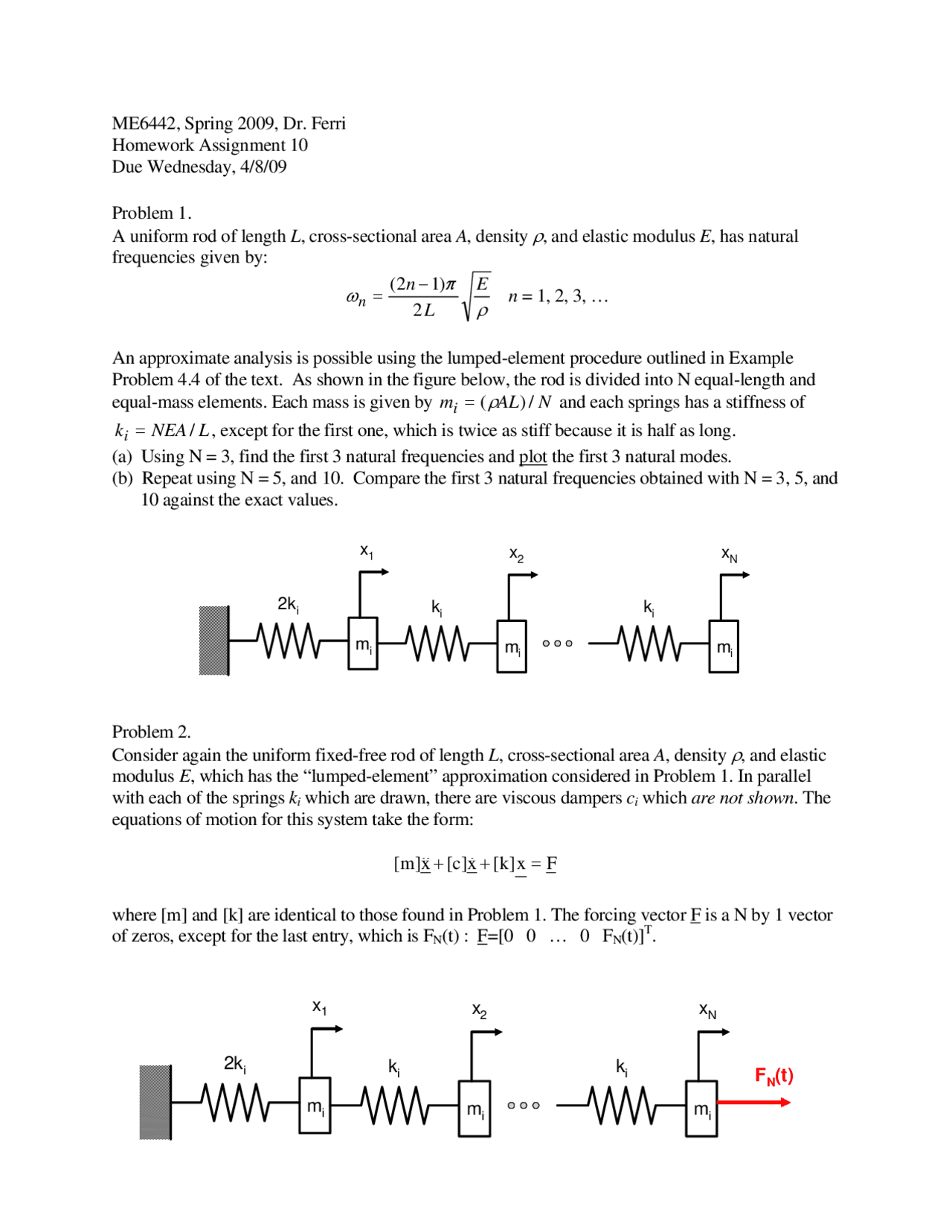 Homework 10 Problems for Vibration Mechanical System | ME 6442 - Docsity