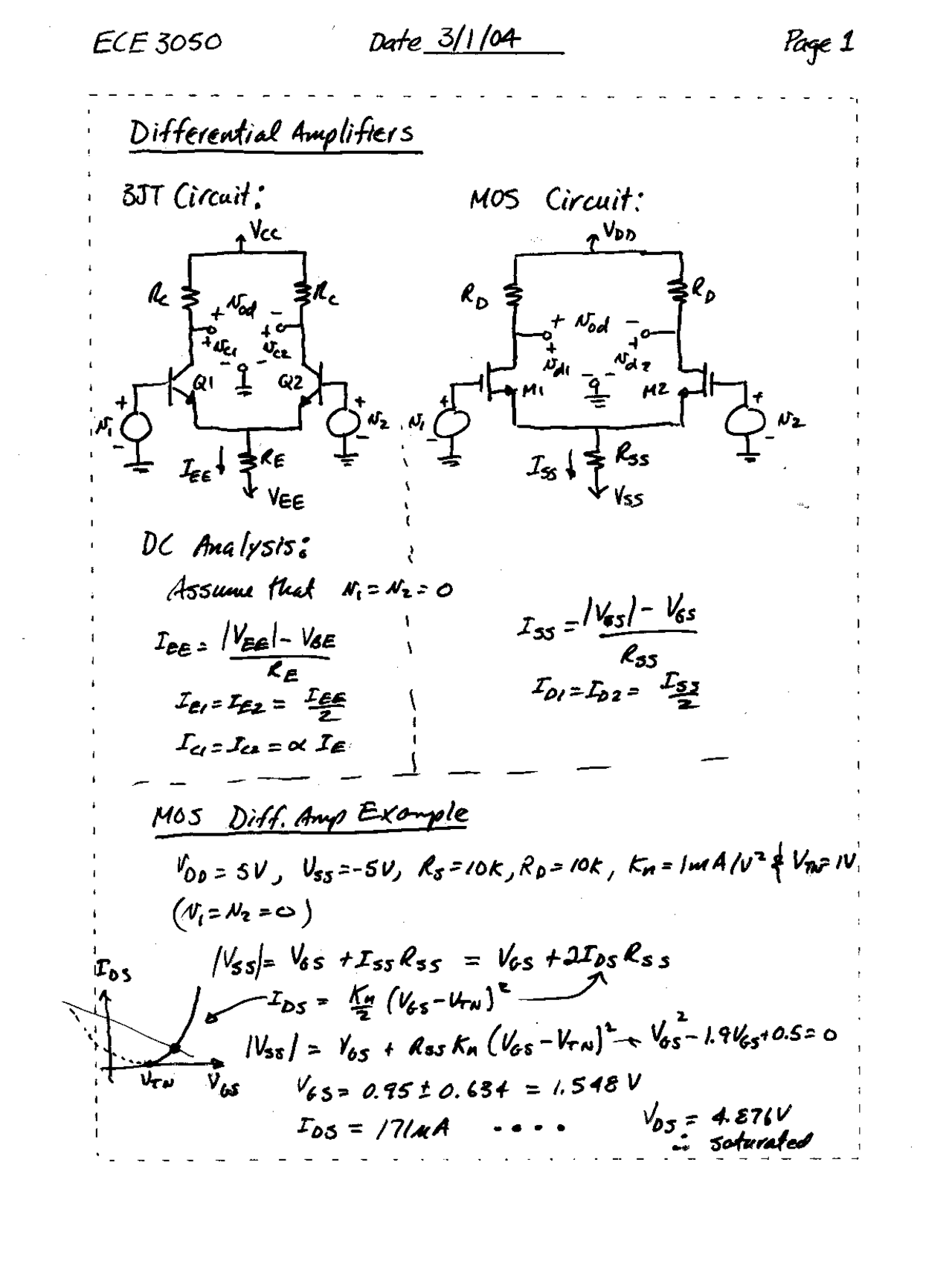 Lecture Handout On Differential Amplifiers Ece 3050 Docsity
