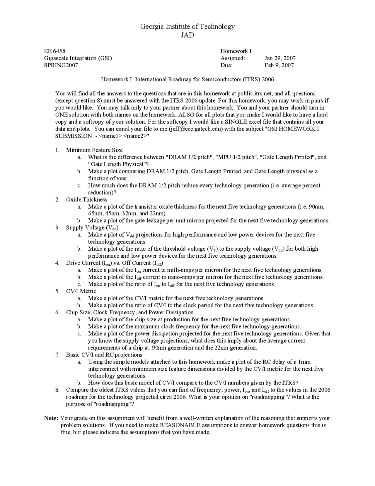 International Roadmap For Semiconductors Assignment 1 Ece 6458