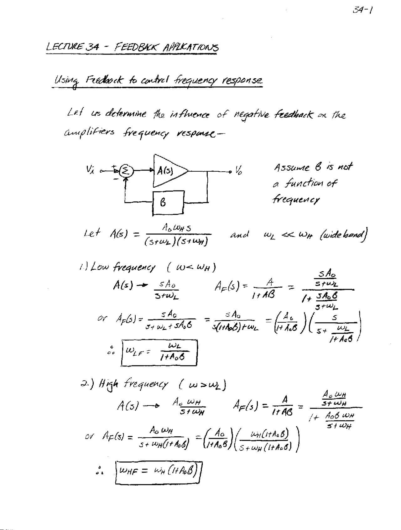 Feedback Applications Lecture Handout Ece 3050 Docsity