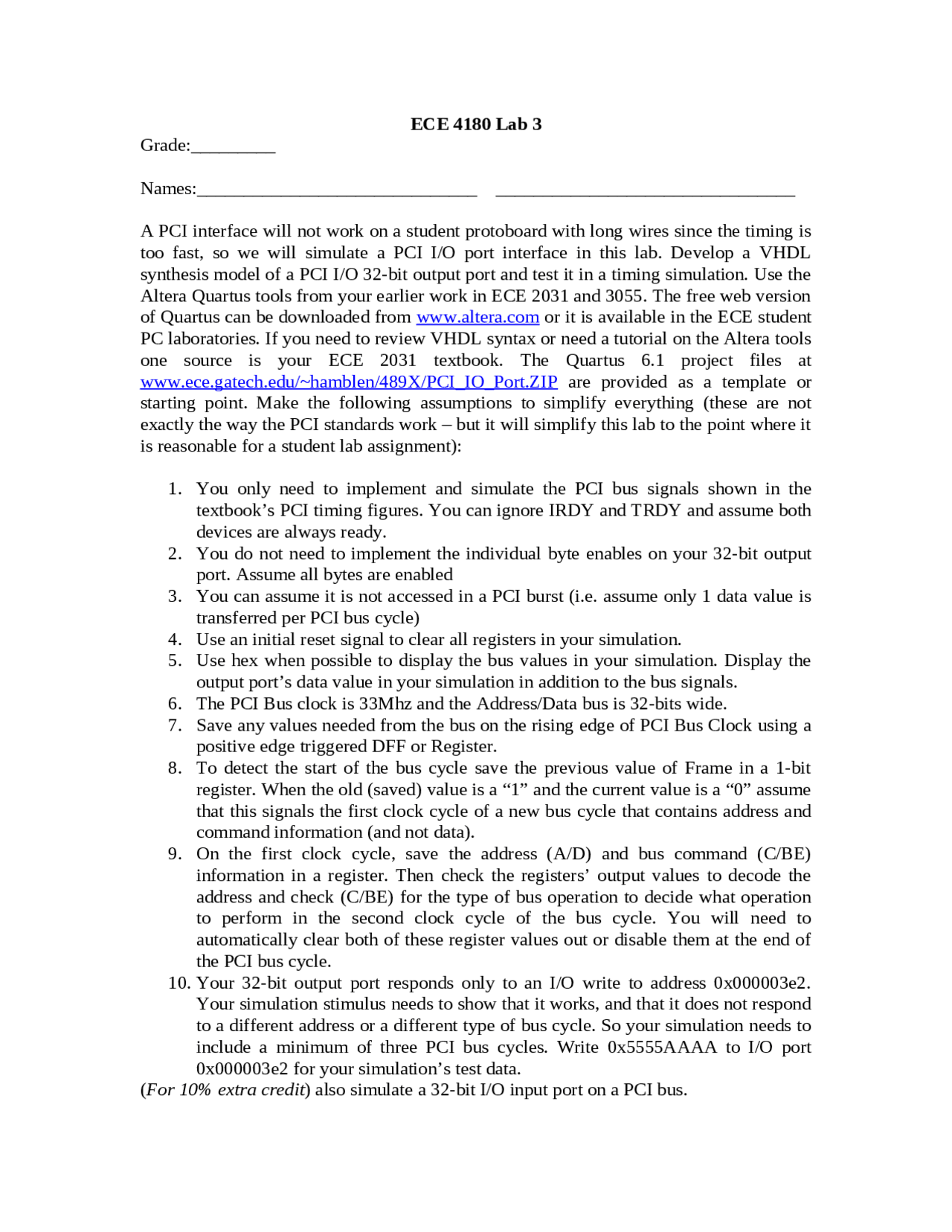 10 Problems on the PCI Interphase - Experiment 3 | ECE 4180 - Docsity