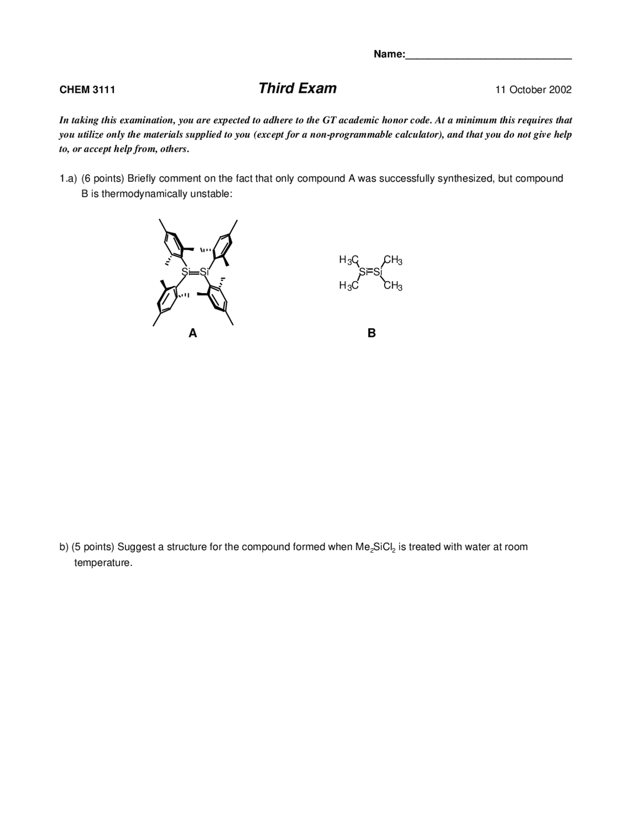 5 Questions On Inorganic Chemistry Exam 3 Chem 3111 Docsity