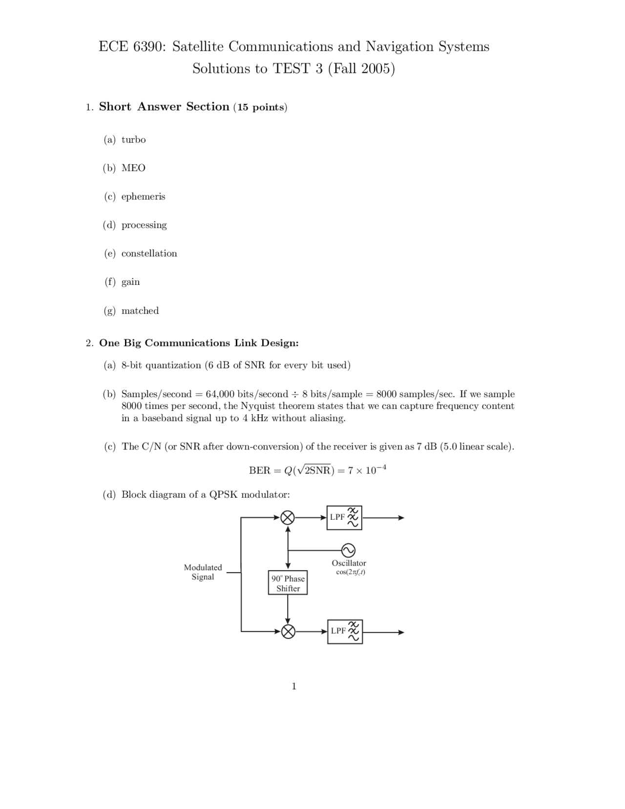 Questions On Navigation System And Satellite Communication Ece 6390