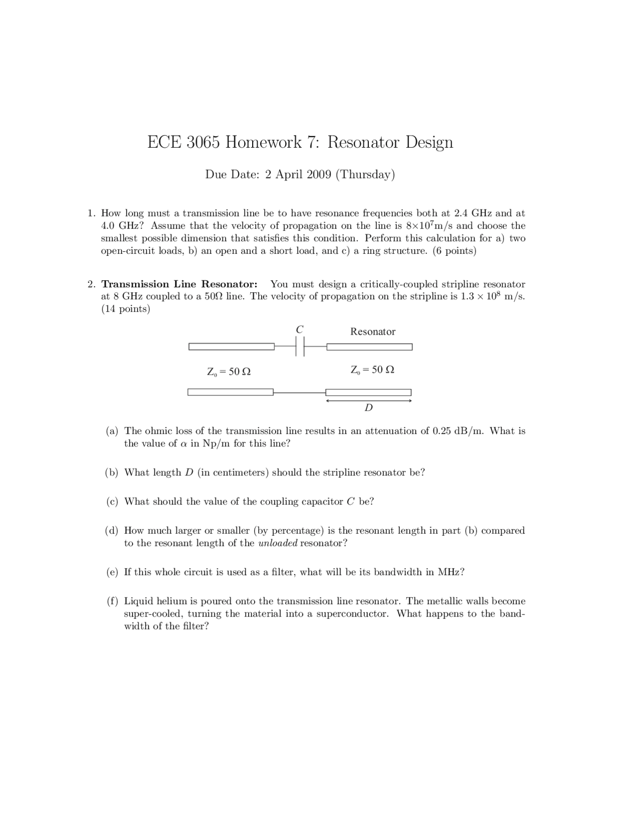 Homework 7 Questions Electromagnetic Applications Ece 3065 Docsity