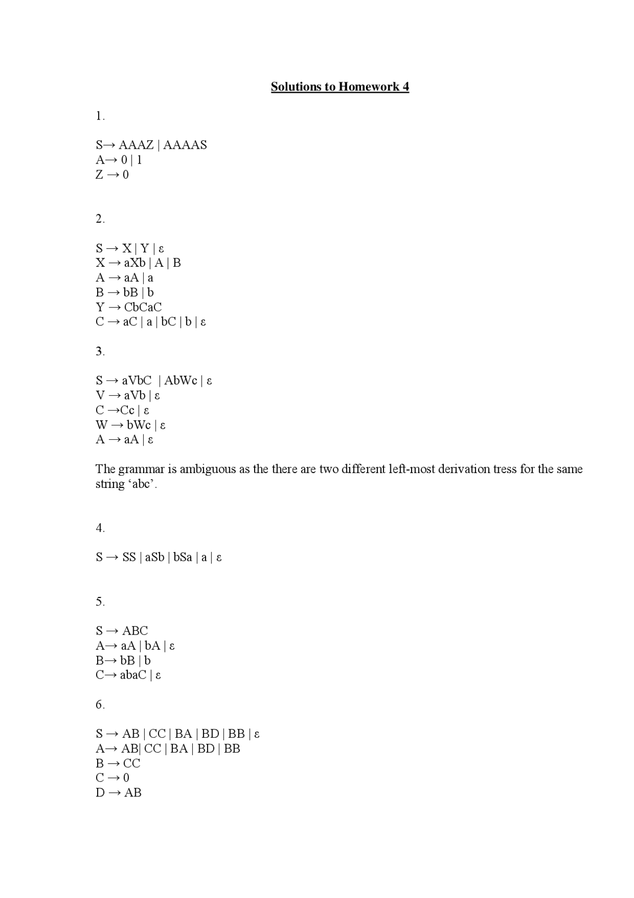 Homework 4 Solutions Languages And Computation Cs 3240 Docsity