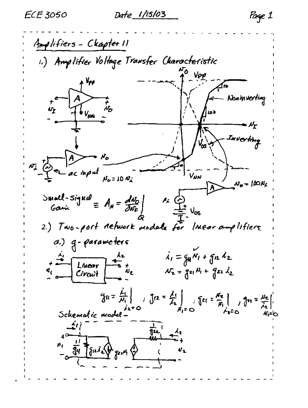 Handwritten Notes On Amplifiers Ece 3050 Docsity