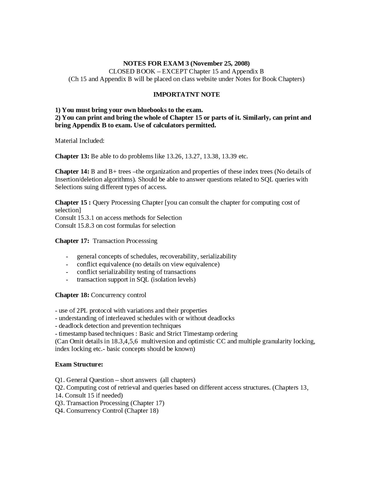 Database Systems Concepts And Design Exam 3 Review Sheet Cs 6400