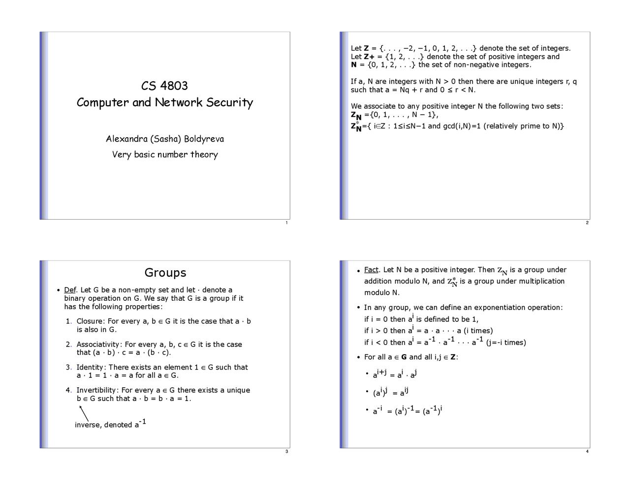 Basic Numbers Theory in Computer and Network Security | CS 4803 - Docsity
