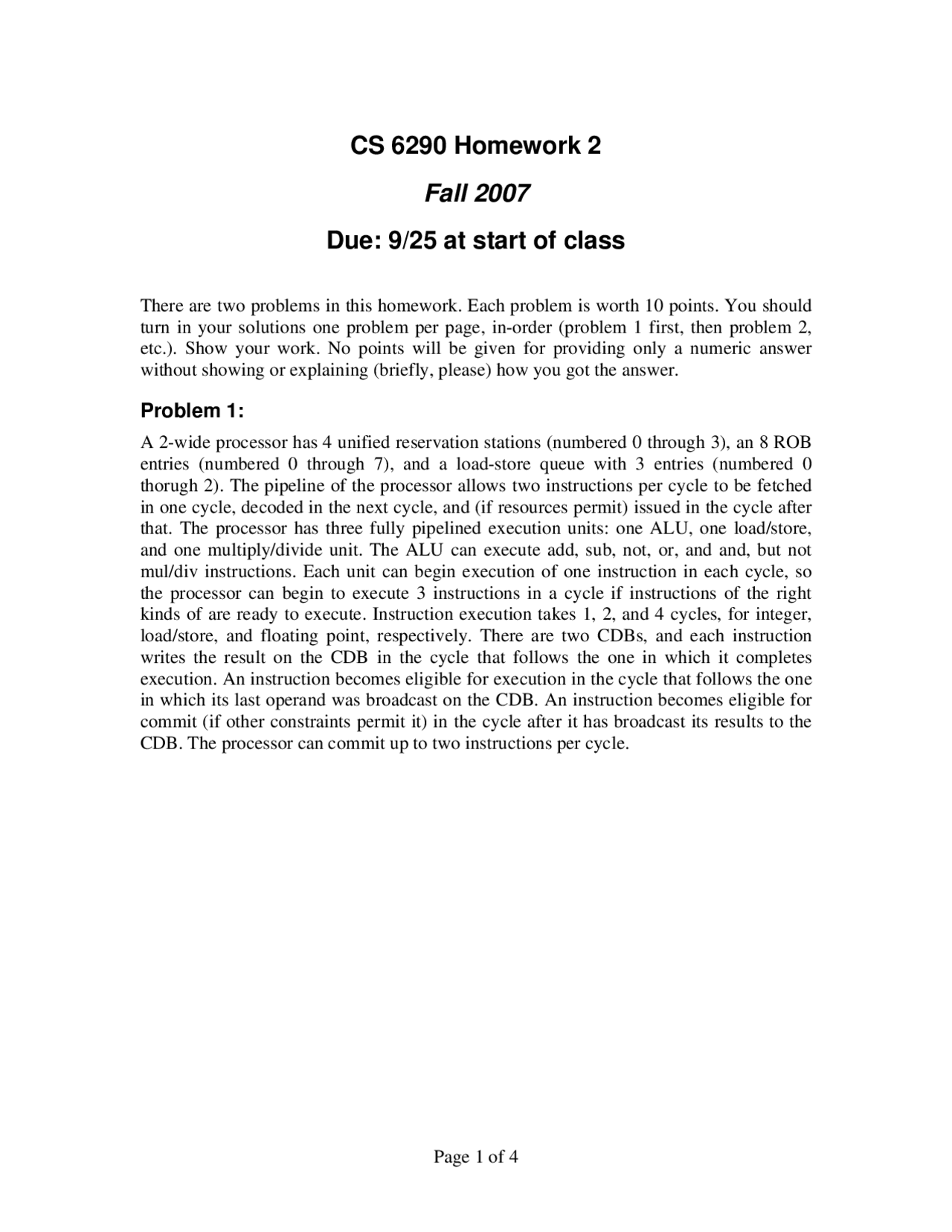 Homework 2 For High Performance Computer Architecture Cs 6290 Assignments Computer Science
