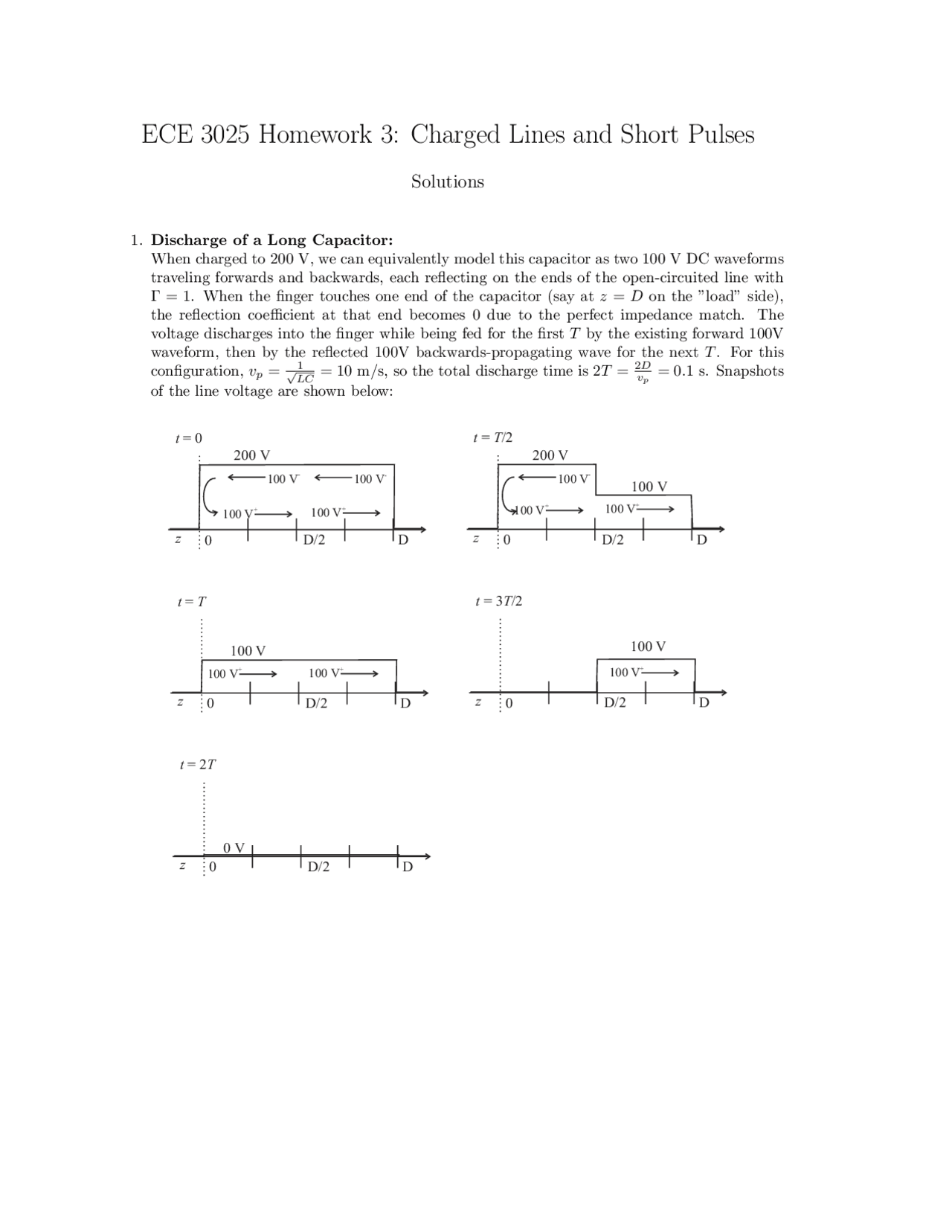 Homework 3 Solutions Charged Lines And Short Pulses Ece 3025 Docsity
