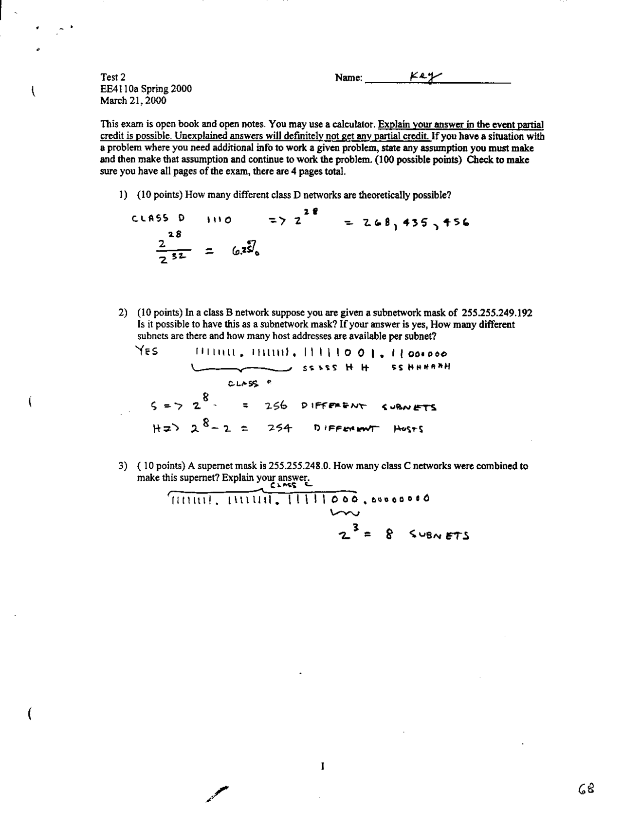 Internetwork Programming Solved Test 2 Fall 2000 Ece 4110 Docsity