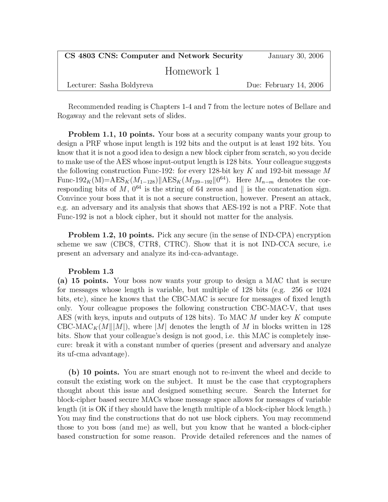 Homework 1 On Computer And Network Security Cs 4803 Docsity