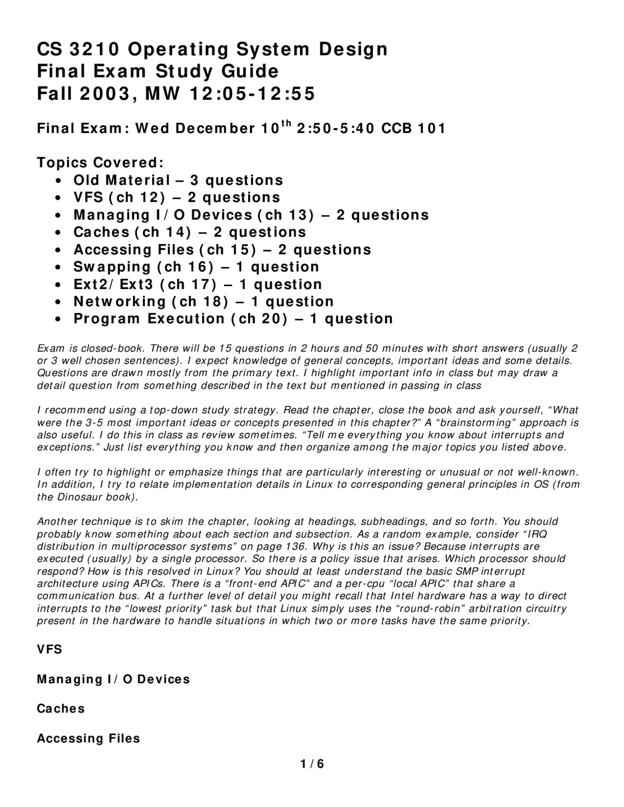 Final exam study guide - Design-Operating Systems | CS 3210 - Docsity