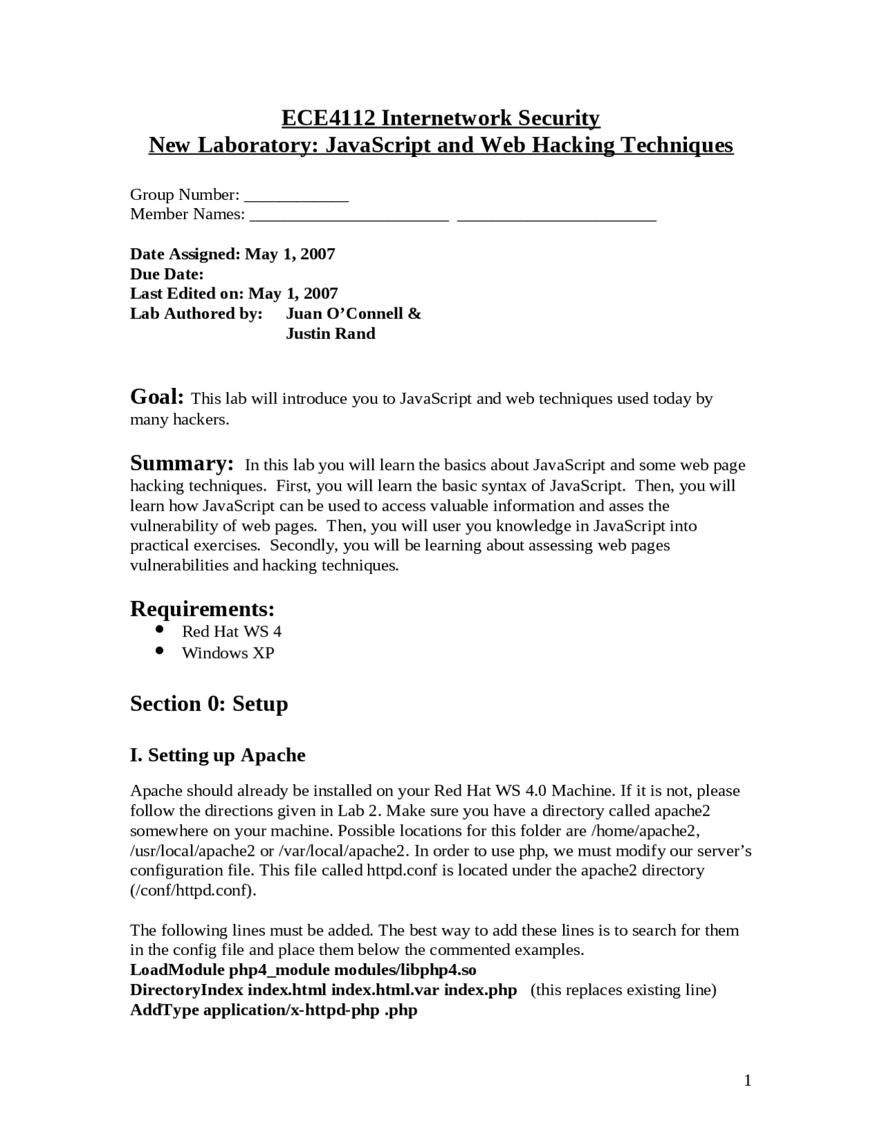 Internetwork Security New Laboratory Javascript And Web Hacking