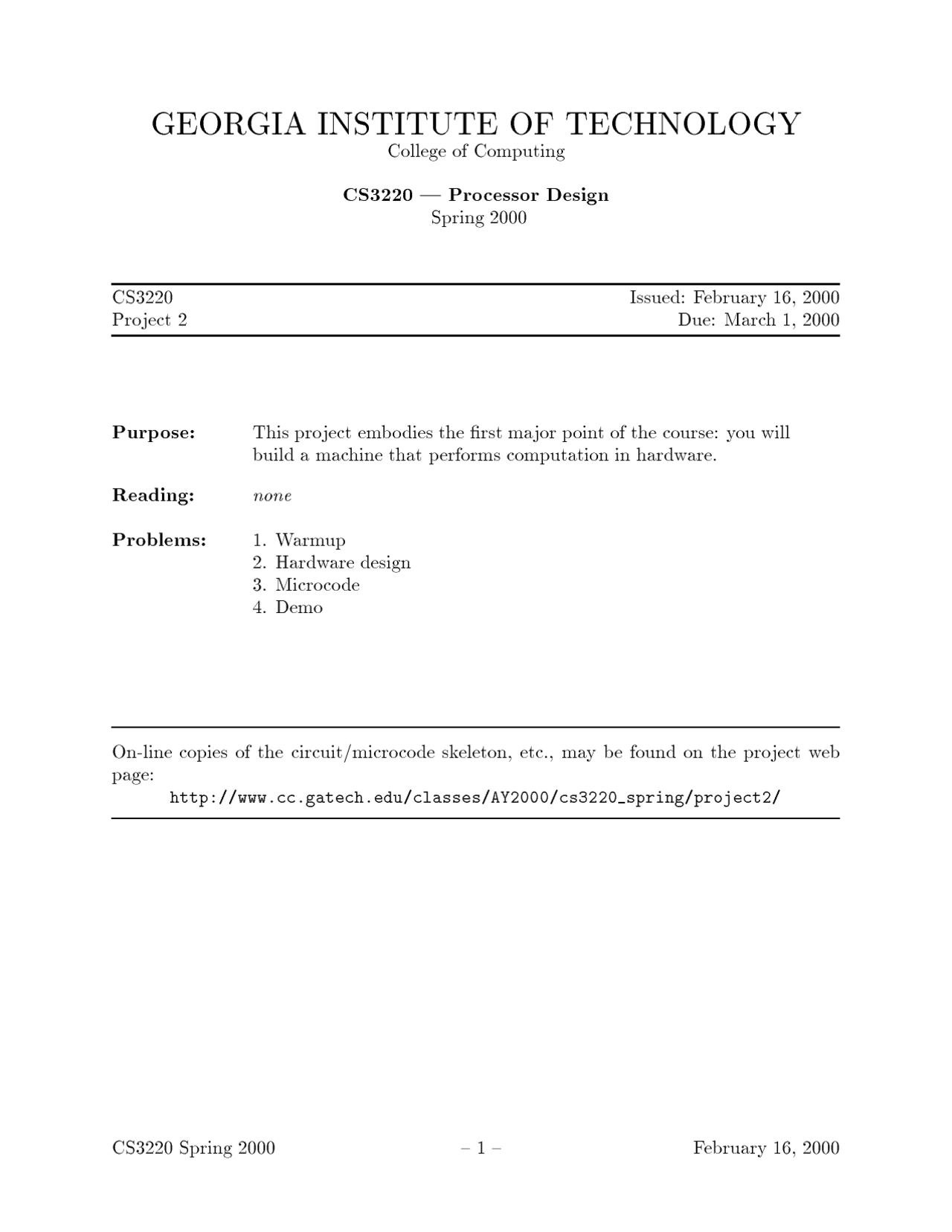 Warmup, Hardware Design, Demo - Processor Design | CS 3220 - Docsity