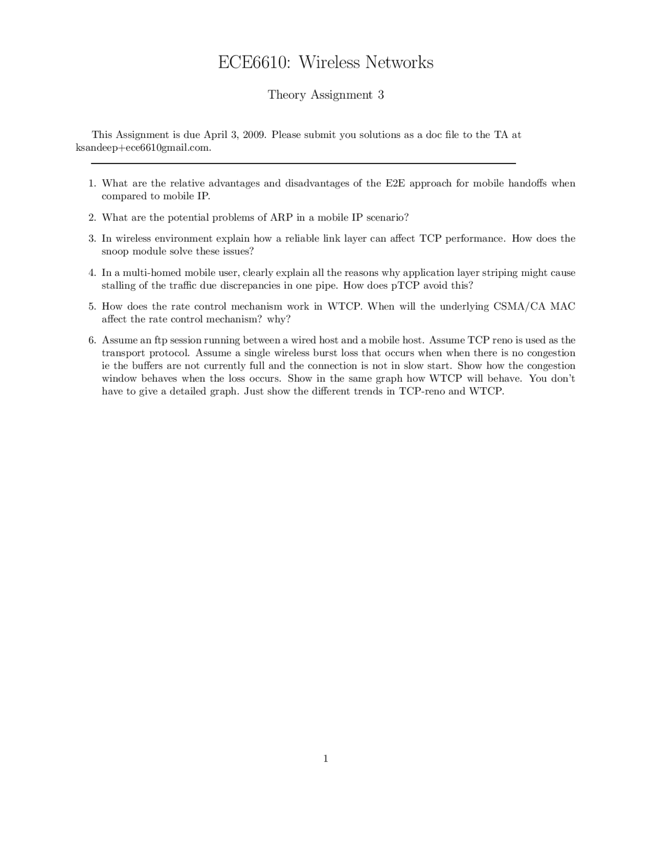 ECE6610 Wireless Networks Assignment 3: Wireless Communication and Mobile IP - Prof. Raghu ...