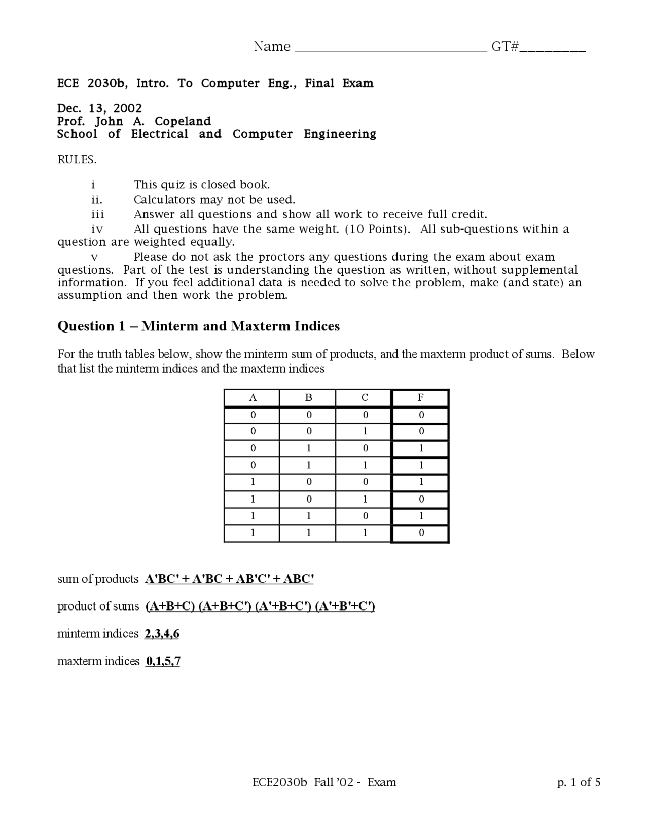 Practice Problems For Introduction To Computer Engineering Final Exam