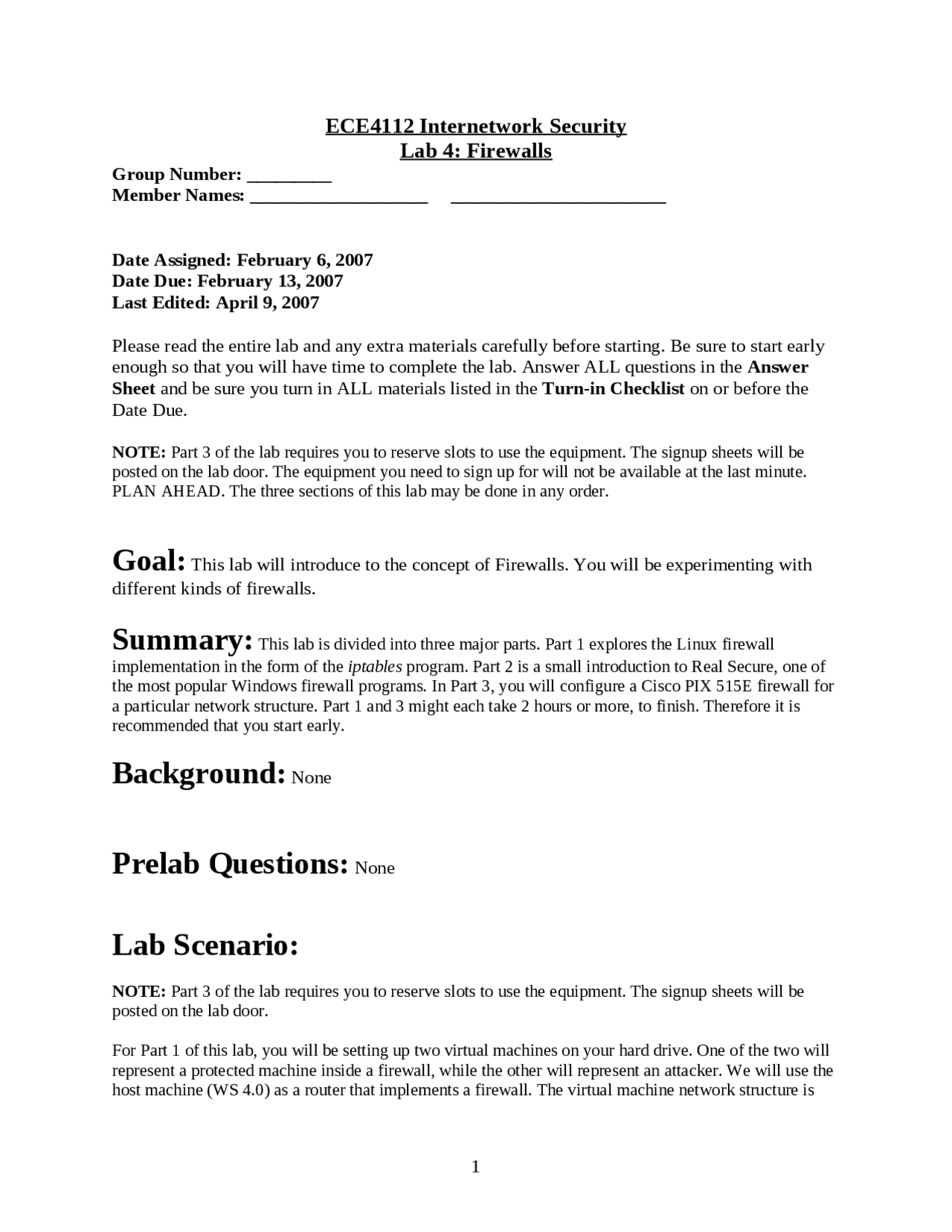 Firewalls - Lab 4 | Internetwork Security | ECE 4112 - Docsity