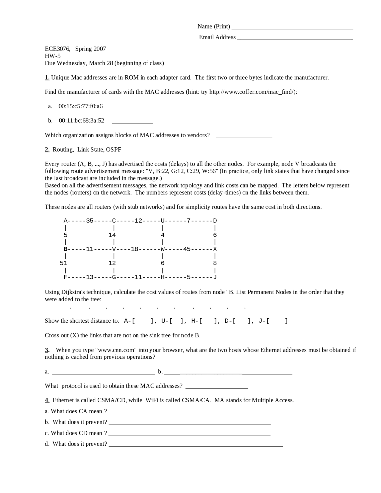 6 Solved Problems On Routing Organization Homework Ece 3076 Docsity
