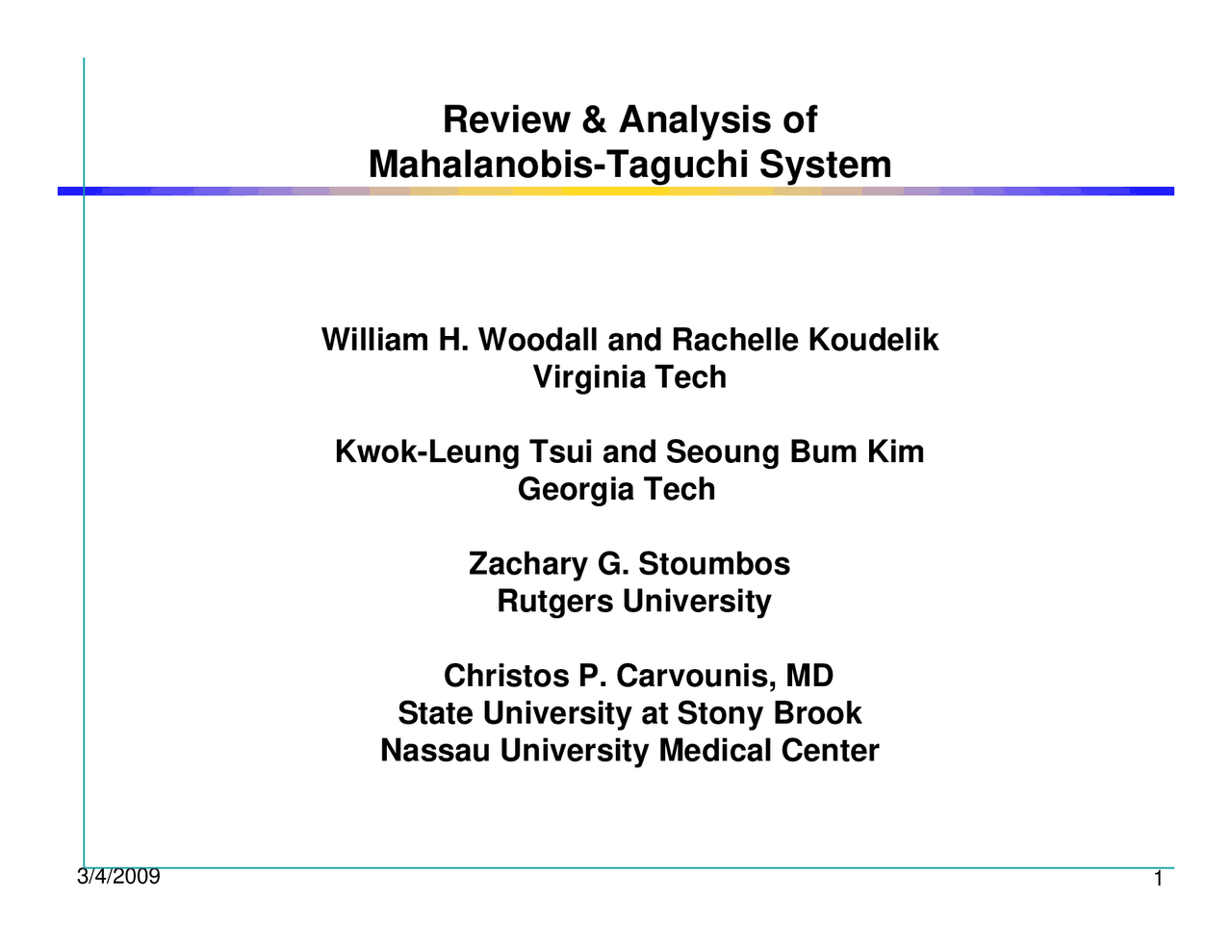Review and Analysis of Mahalanobis -Taguchi System | ISYE 7406 - Docsity