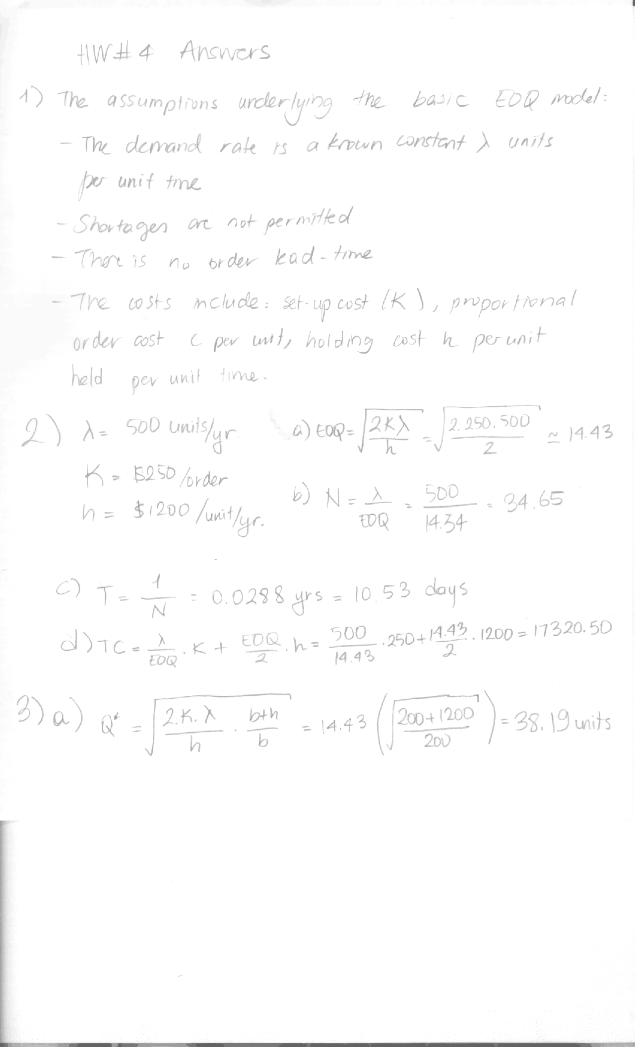 The Assumption Underlying the Basic EOQ Model - Solved Homework 4 | ISYE 3104 - Docsity