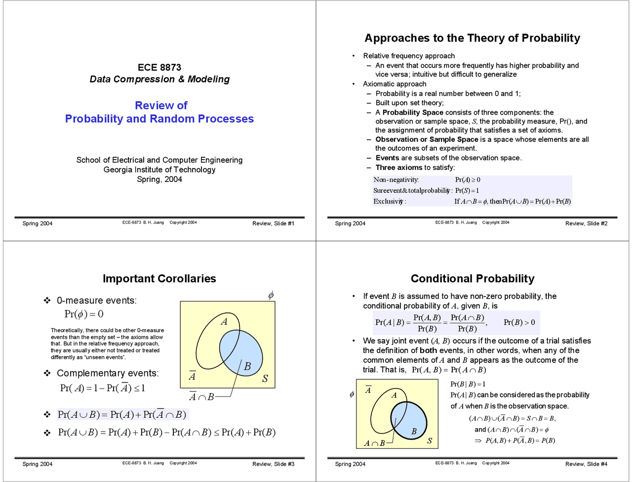 Review of Probability and Random Processes - Fall 2004 | ECE 8873 - Docsity