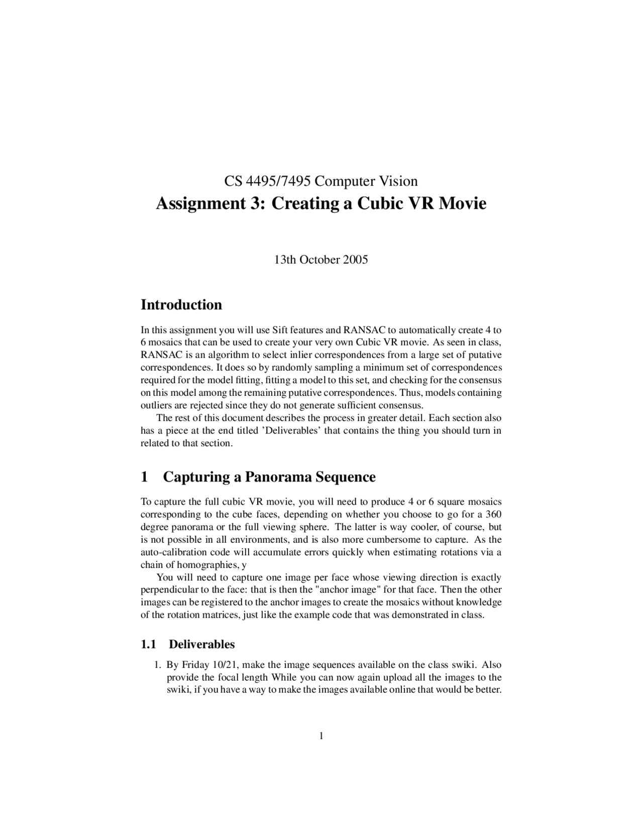 Creating a Cubic VR Movie - Assignment 3 | CS 4495 - Docsity