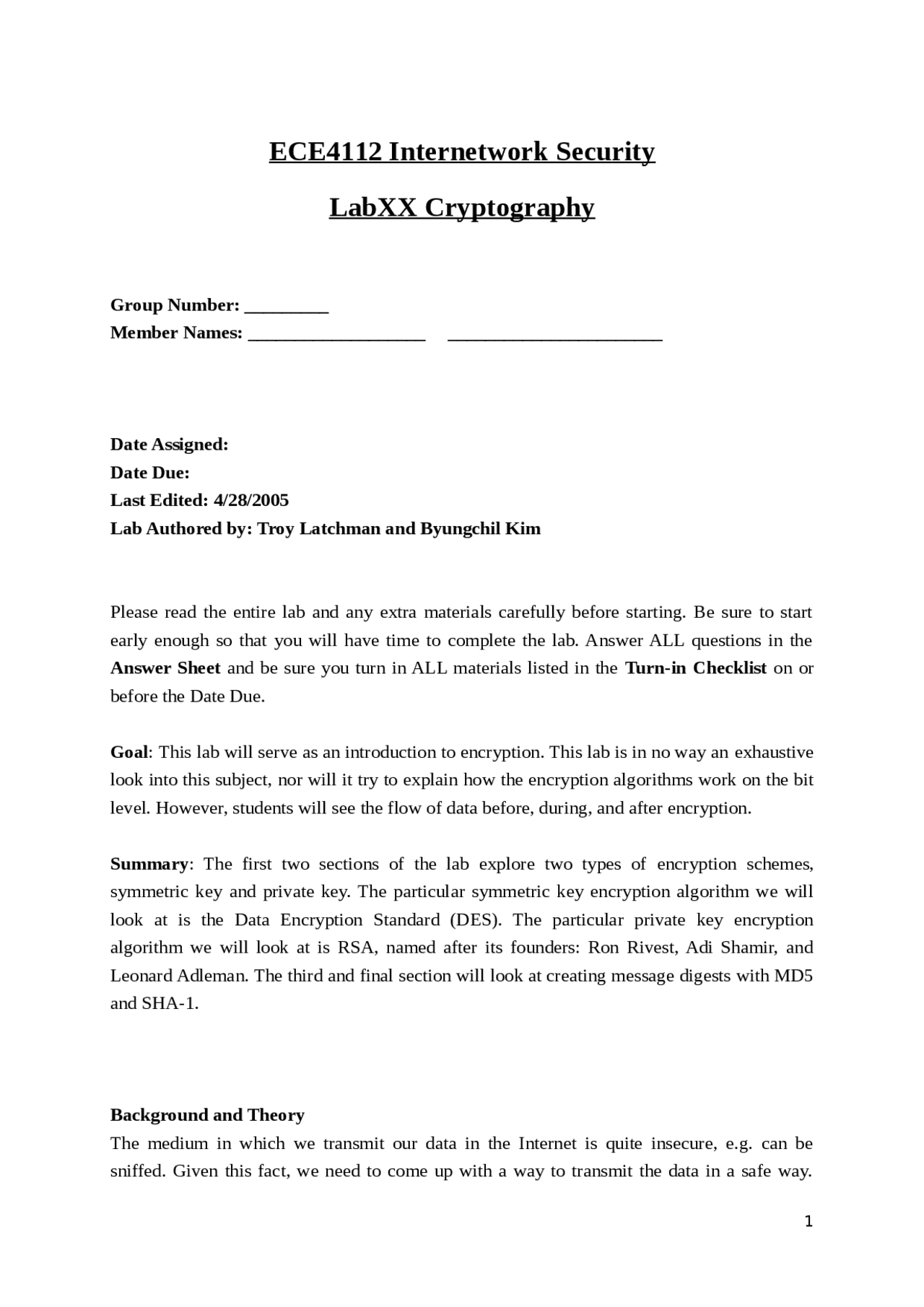 Encryption Lab: Symmetric Key and Public Key Encryption with DES and ...