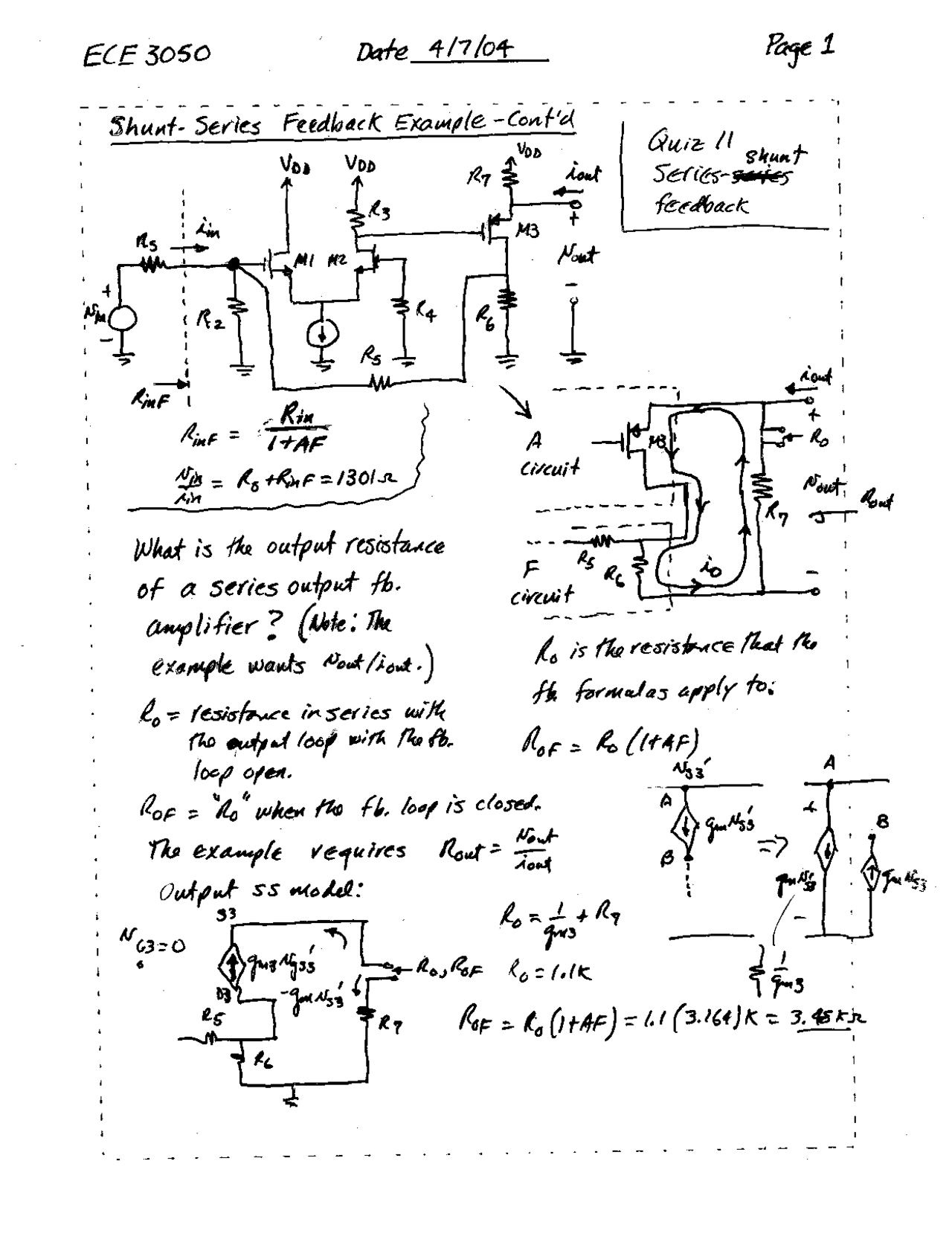 Notes On Shunt Series Feedback Analog Electronics Ece 3050 Docsity
